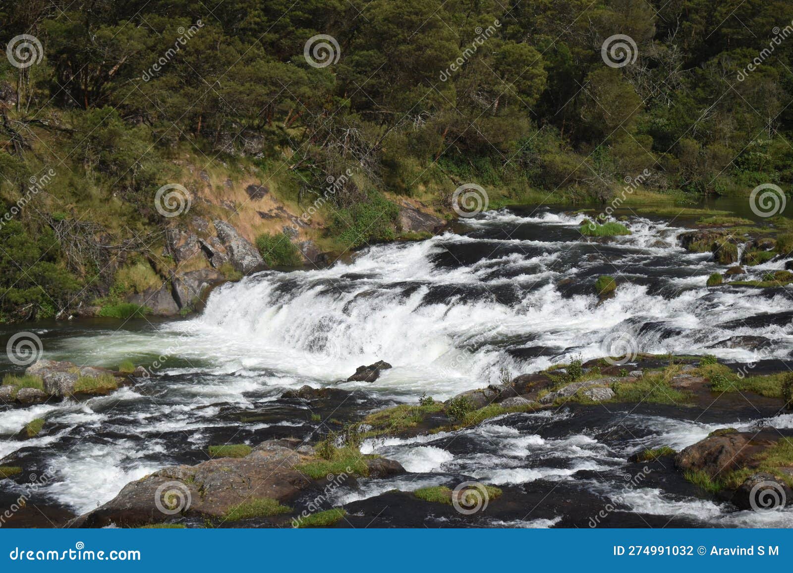 River Flowing with Green Hills and Blue Sky Stock Photo - Image of ...