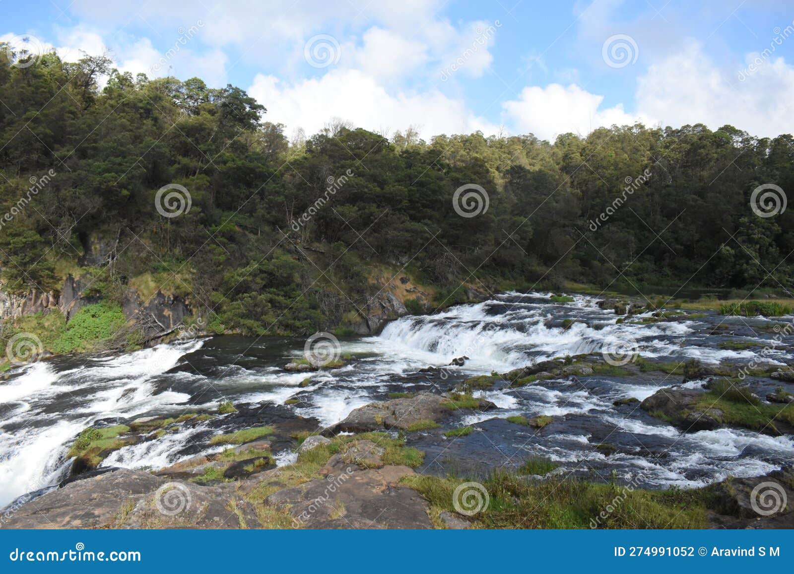 River Flowing with Green Hills and Blue Sky Stock Photo - Image of ...