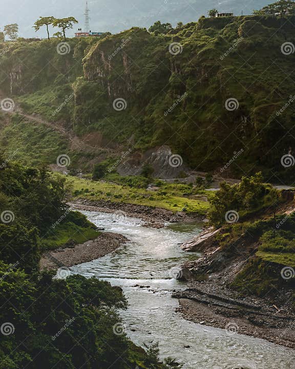 River Flowing through Hills . Stock Image - Image of green, beautiful ...