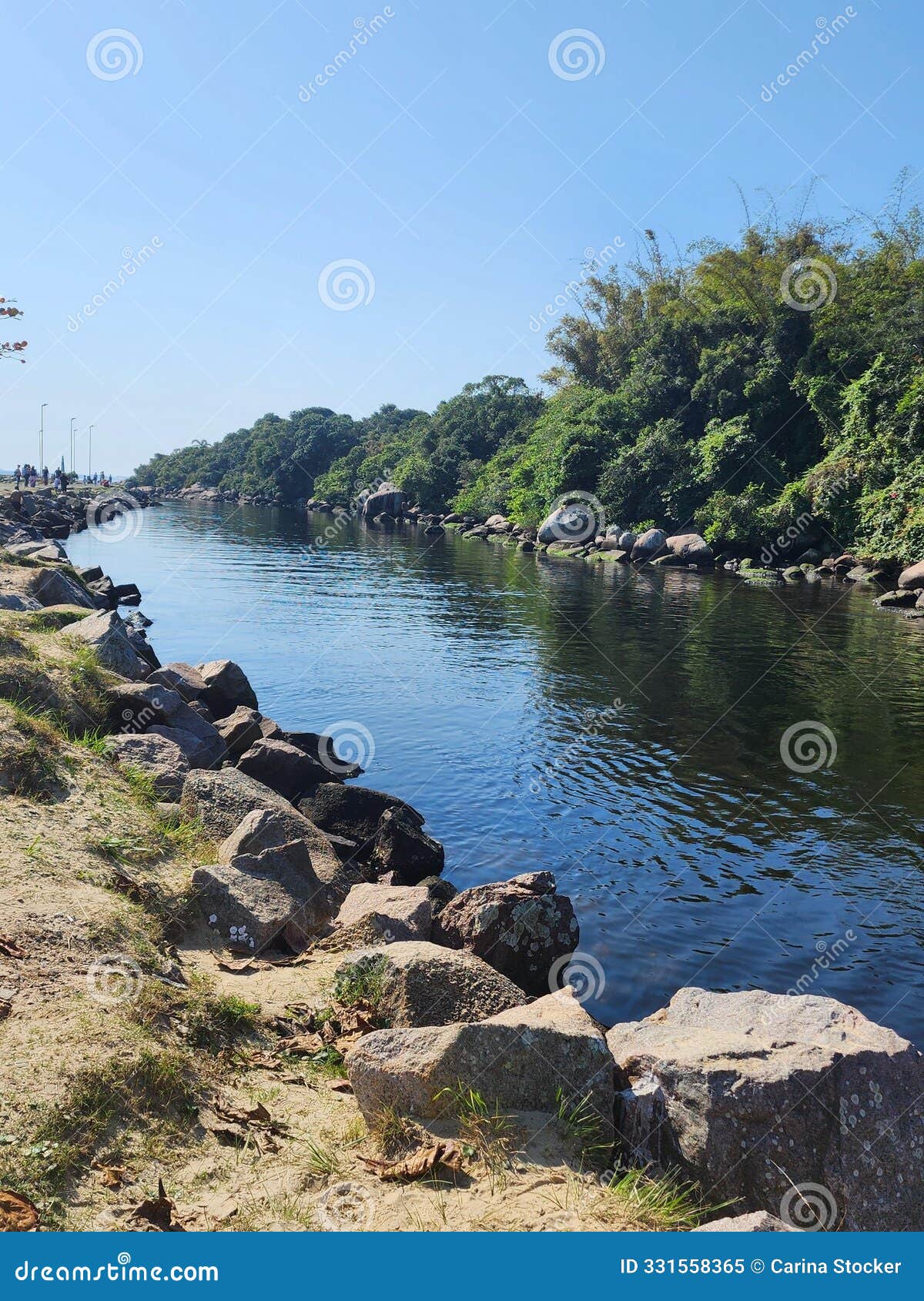 River Flowing into the Sea, with Rocks Around it Stock Image - Image of ...