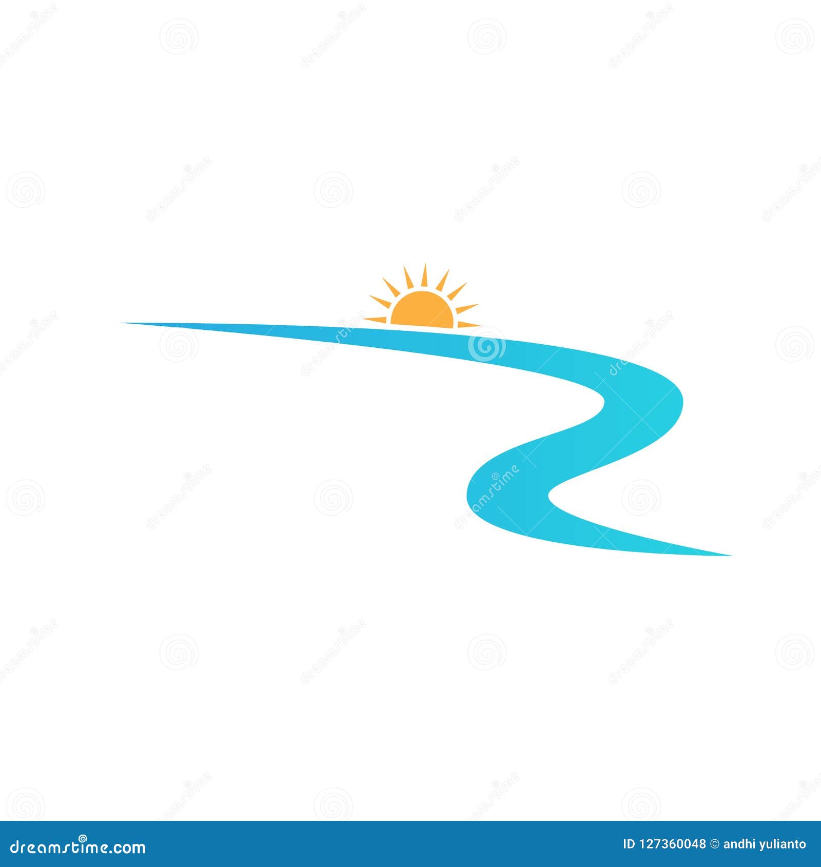 River Flowing Shape with Sun in the Peak Vector Logo Design Stock ...