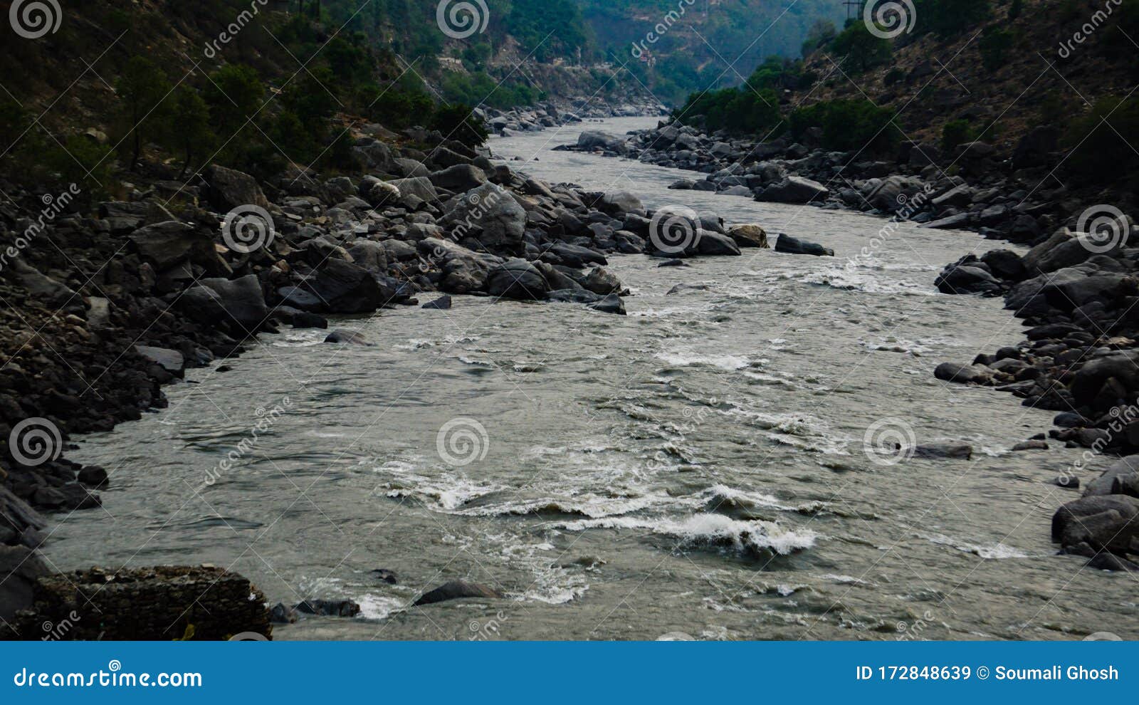 A River Flowing through a Valley Stock Image - Image of river, mountain ...