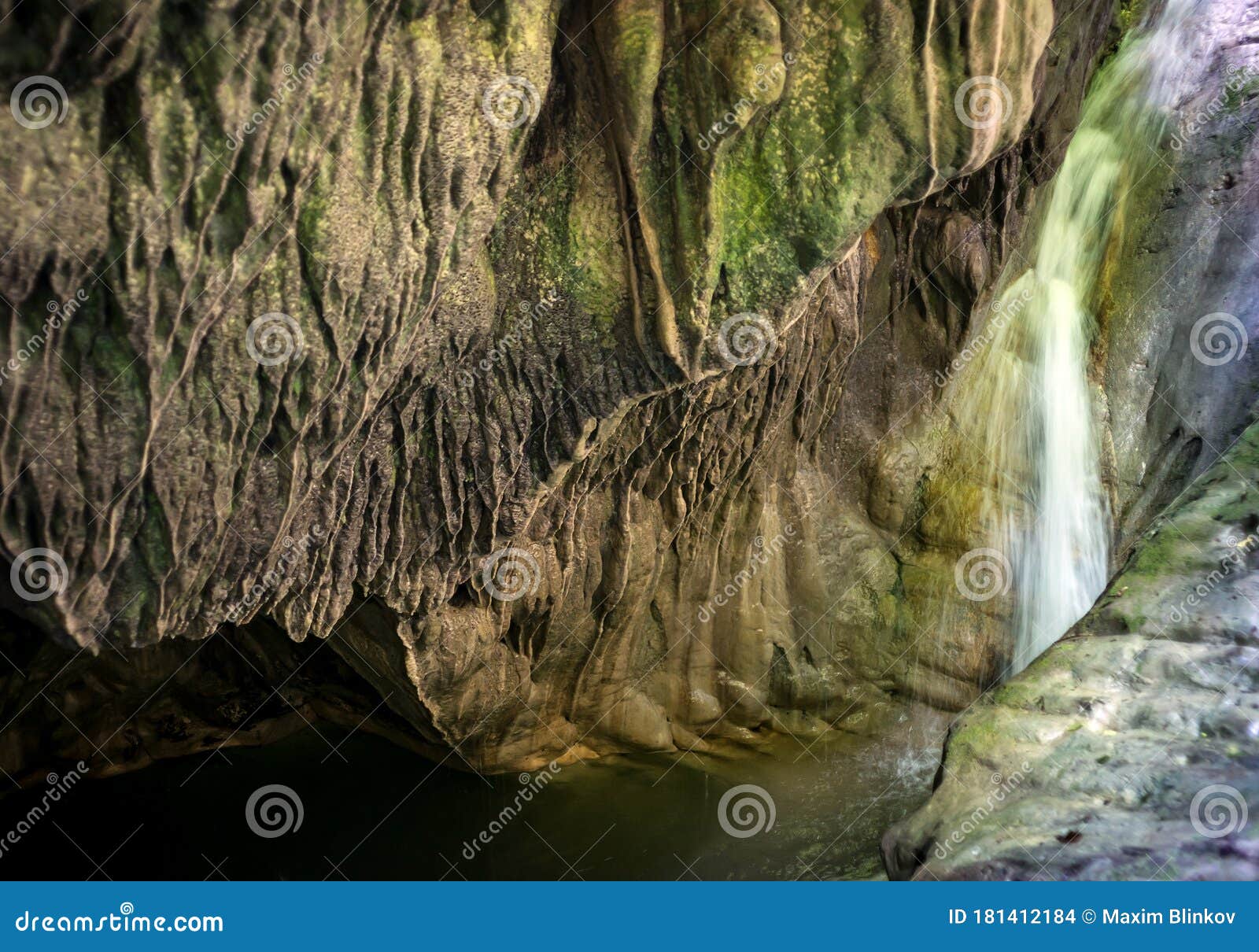River Flows Down Inside the Cave Stock Photo - Image of deep, stone ...