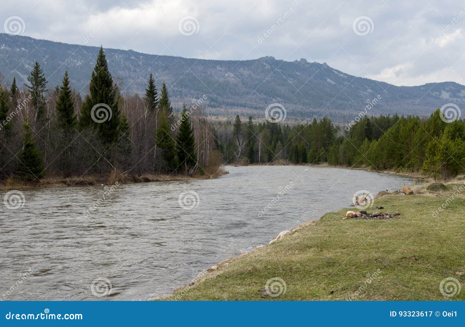 The River Flows at the Foot of the Mountain Ridge Stock Image - Image ...