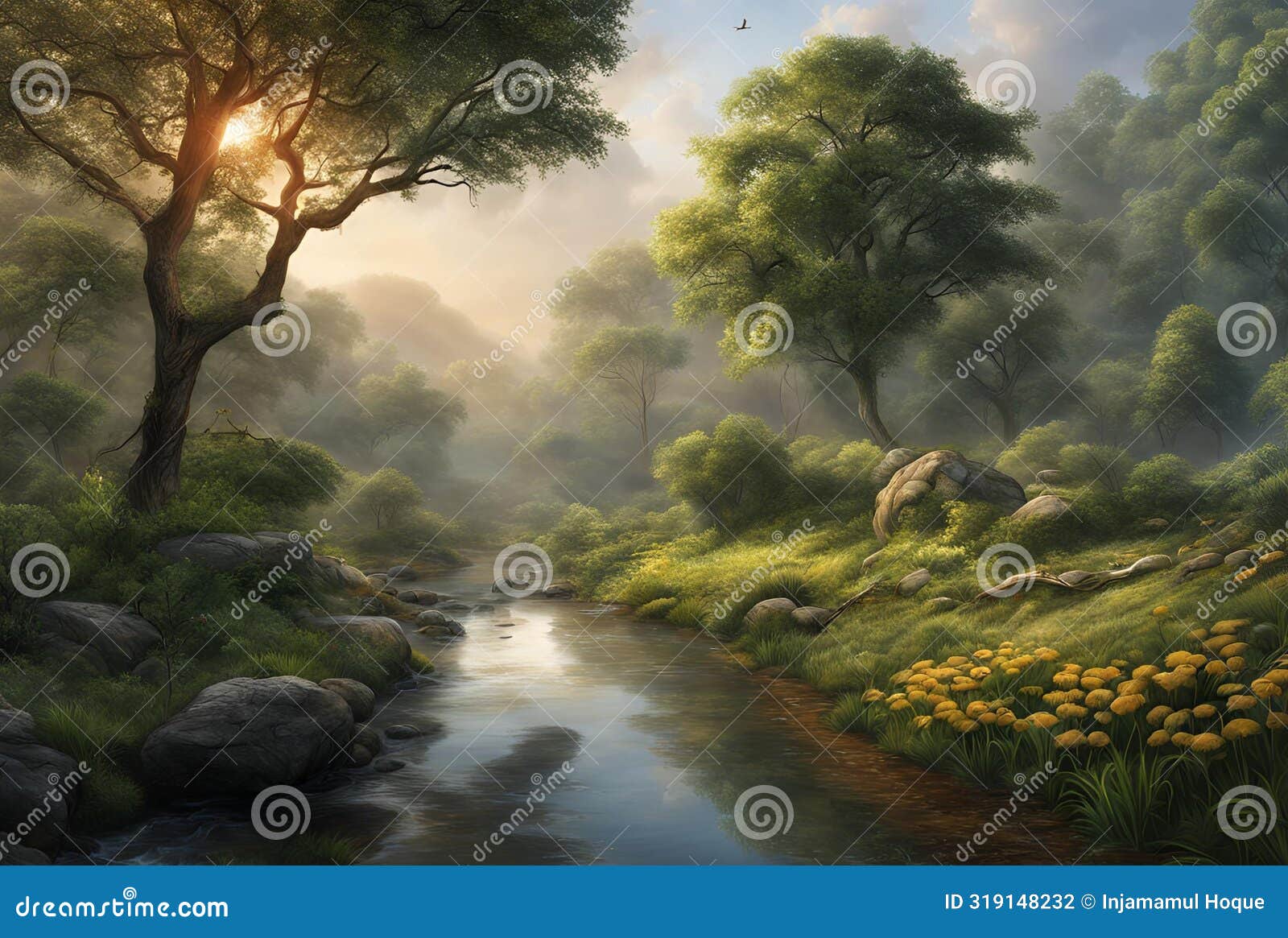 A River Flows through a Forest, a Beautiful Nature Scene Stock ...