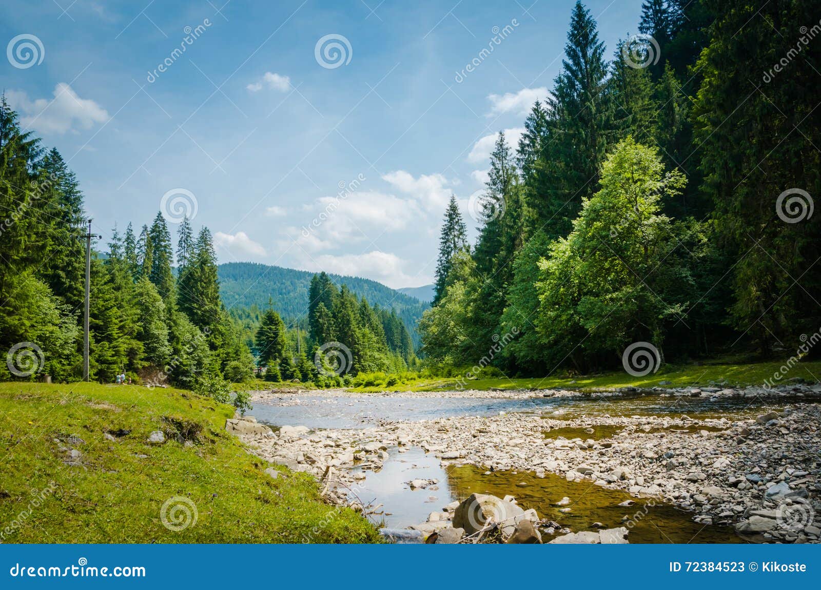 The River Flows between Green Mountains Stock Image - Image of forest ...