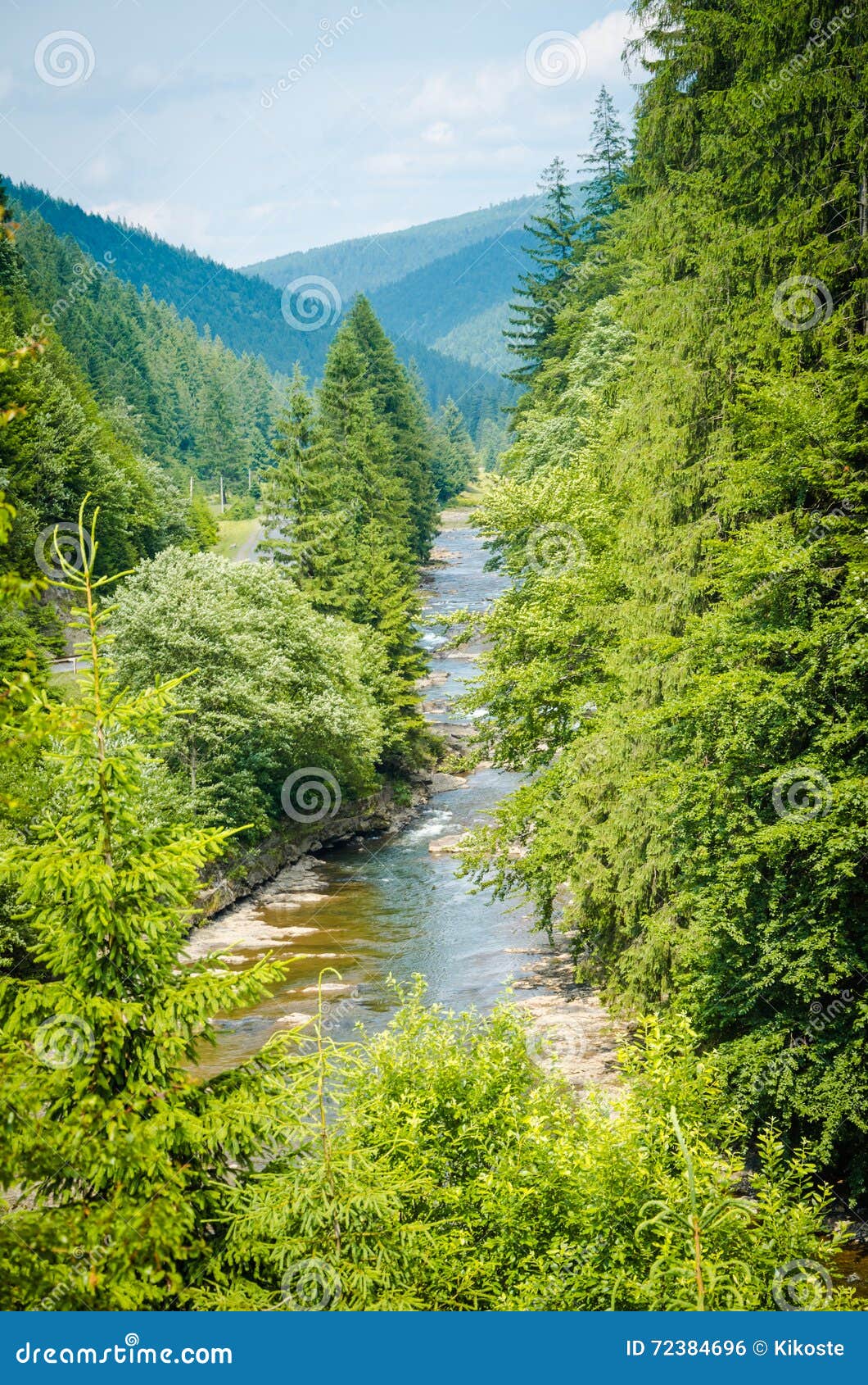 The River Flows between Green Mountains with Tree Stock Photo - Image ...