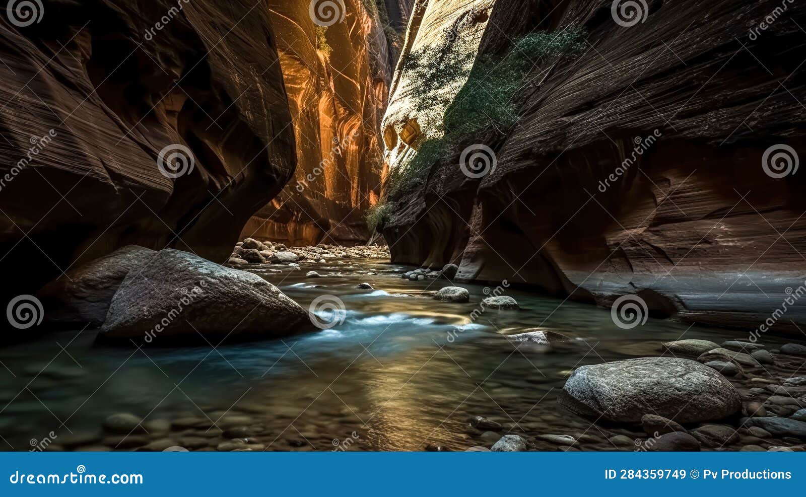 The River Flows Inside the Cave, Generative AI. Stock Illustration ...