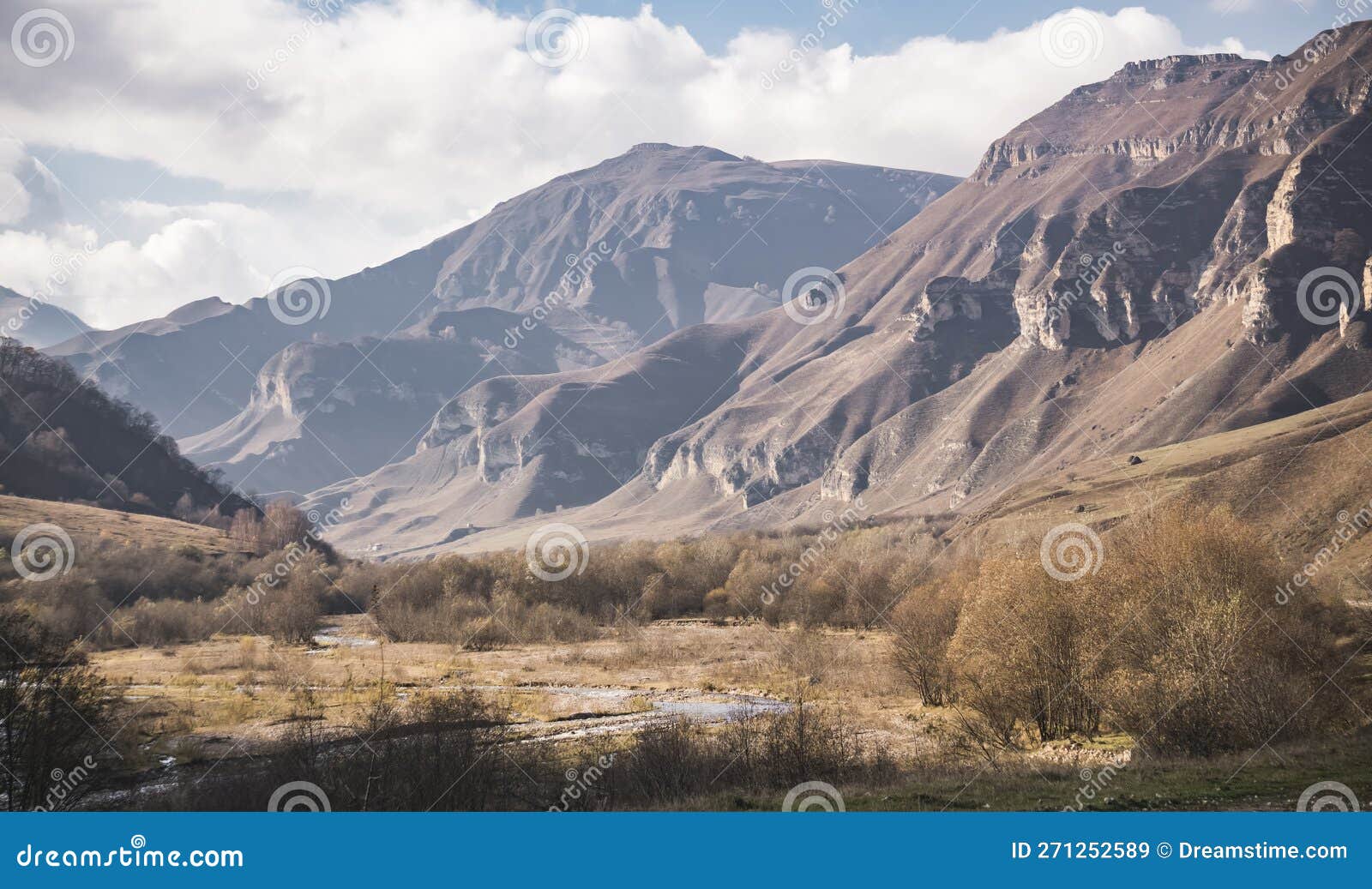 The River Flows in a Mountain Valley between the Ridges in Autumn ...