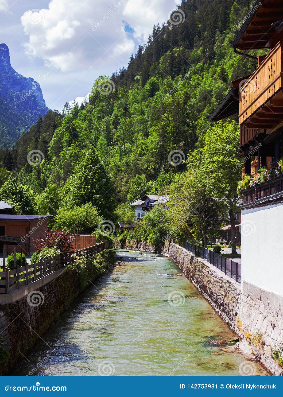 The River Flows through a Mountainous Area in a Lofer City in the ...