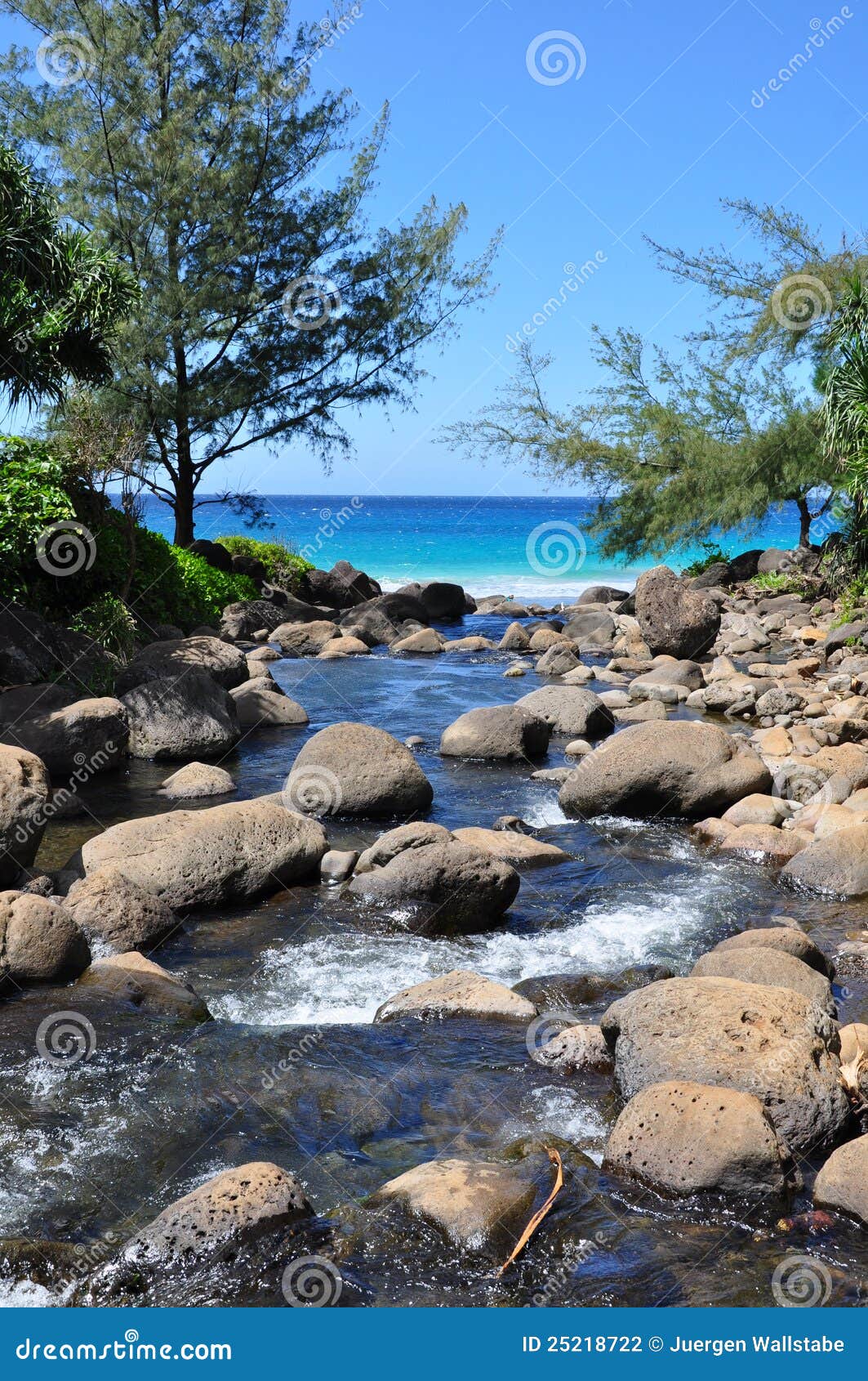 River Flows into the Ocean at Hanakapi Ai Beach Stock Photo - Image of ...