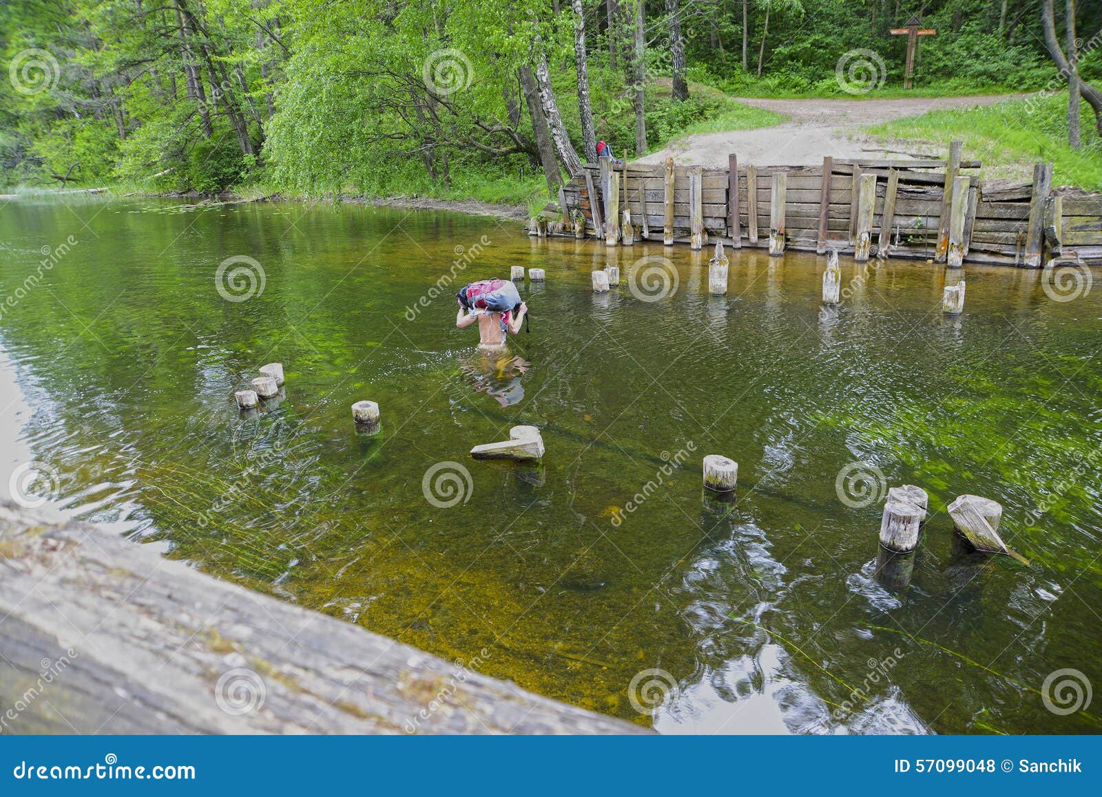 A river ford stock photo. Image of forest, backpack, flow - 57099048