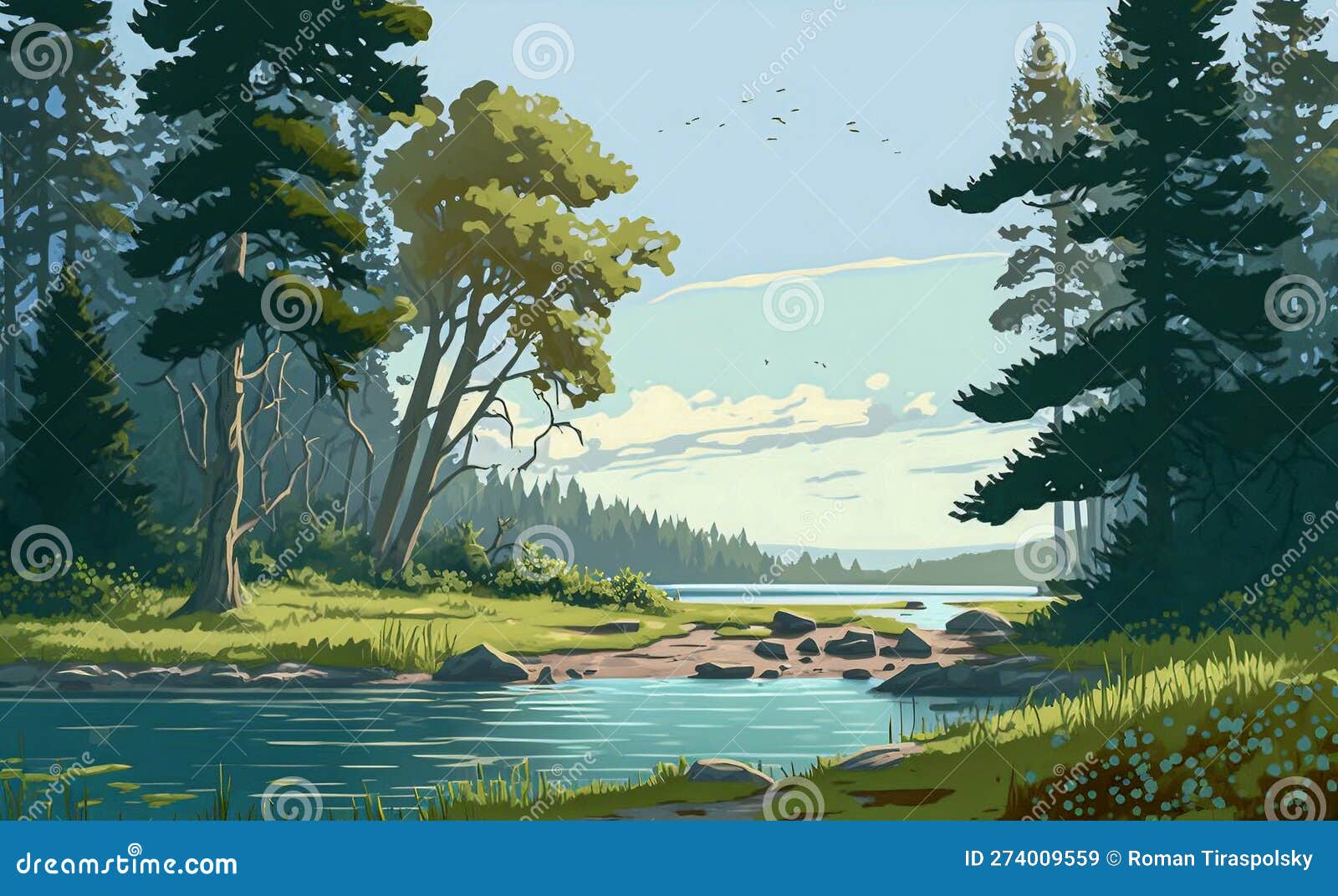 River in the forest stock illustration. Illustration of summer - 274009559