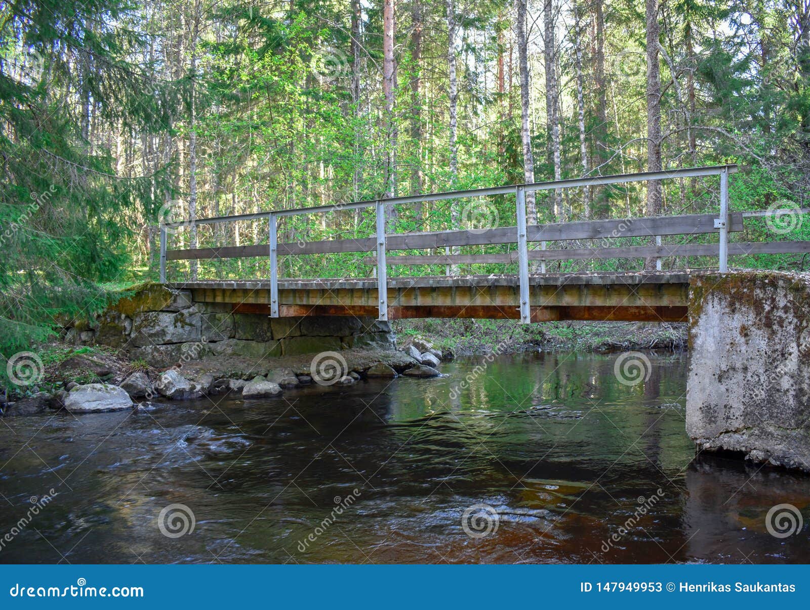 River in a Forest with an Old Bridge Stock Image - Image of river ...