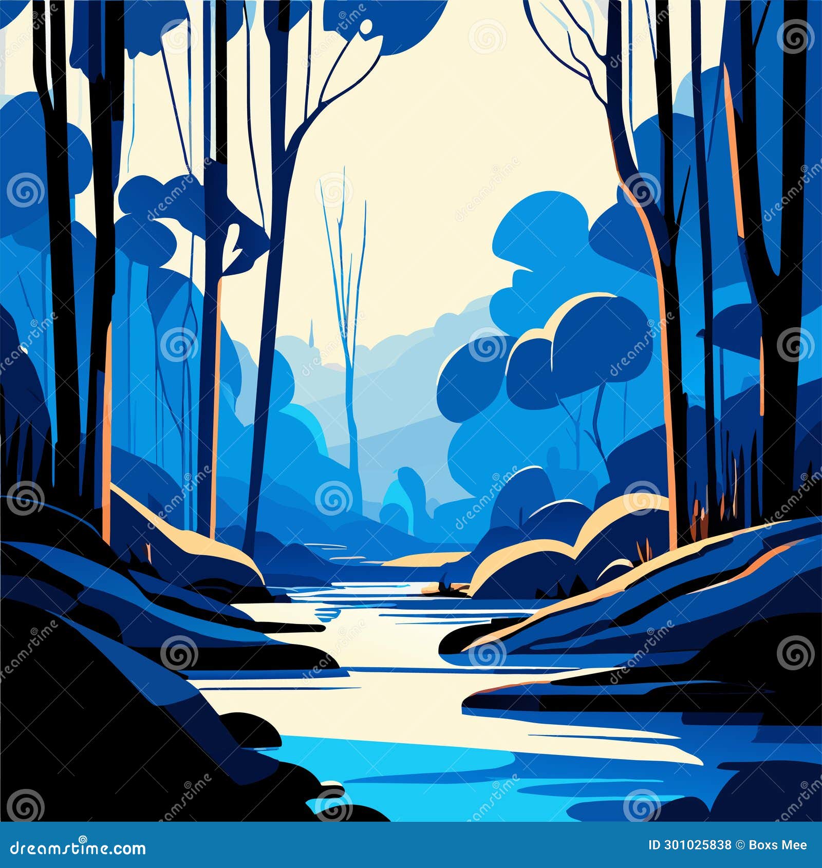 River in the Forest. Vector Illustration of a River in the Forest Stock ...