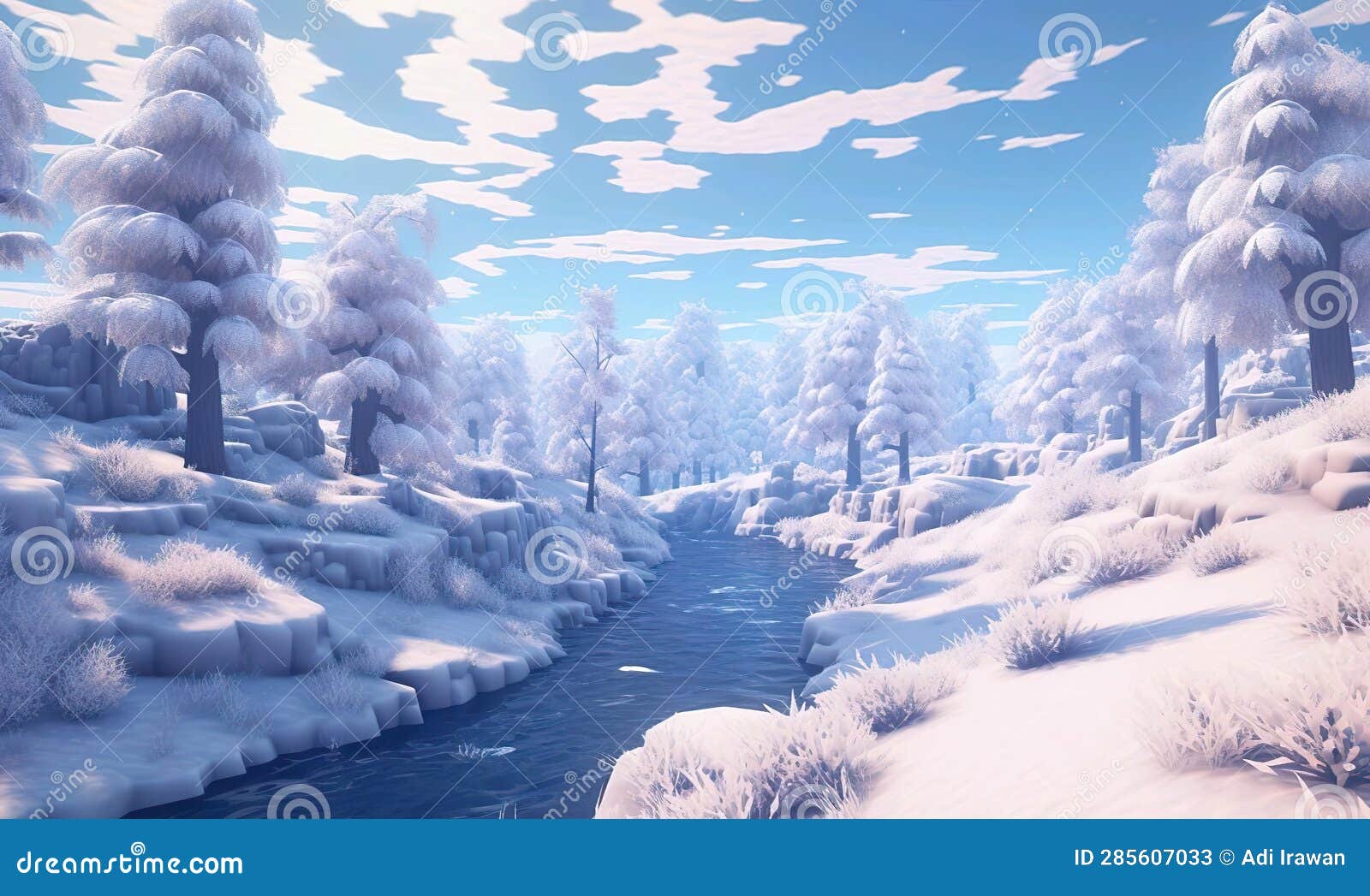 A River in the Forest at Winter Season Animation Illustration Stock ...