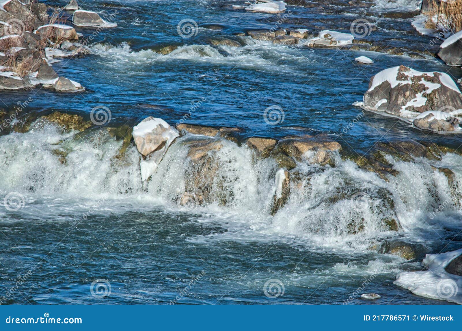 River Forming a Little Waterfall in Spring Stock Image - Image of ...