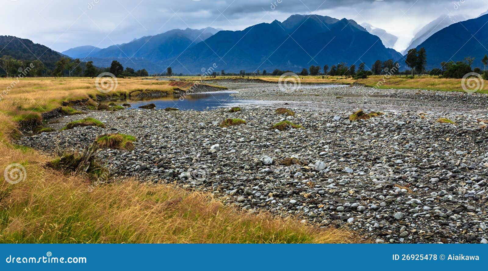 River from Fox Glacier with Rock Foreground Stock Photo - Image of ...