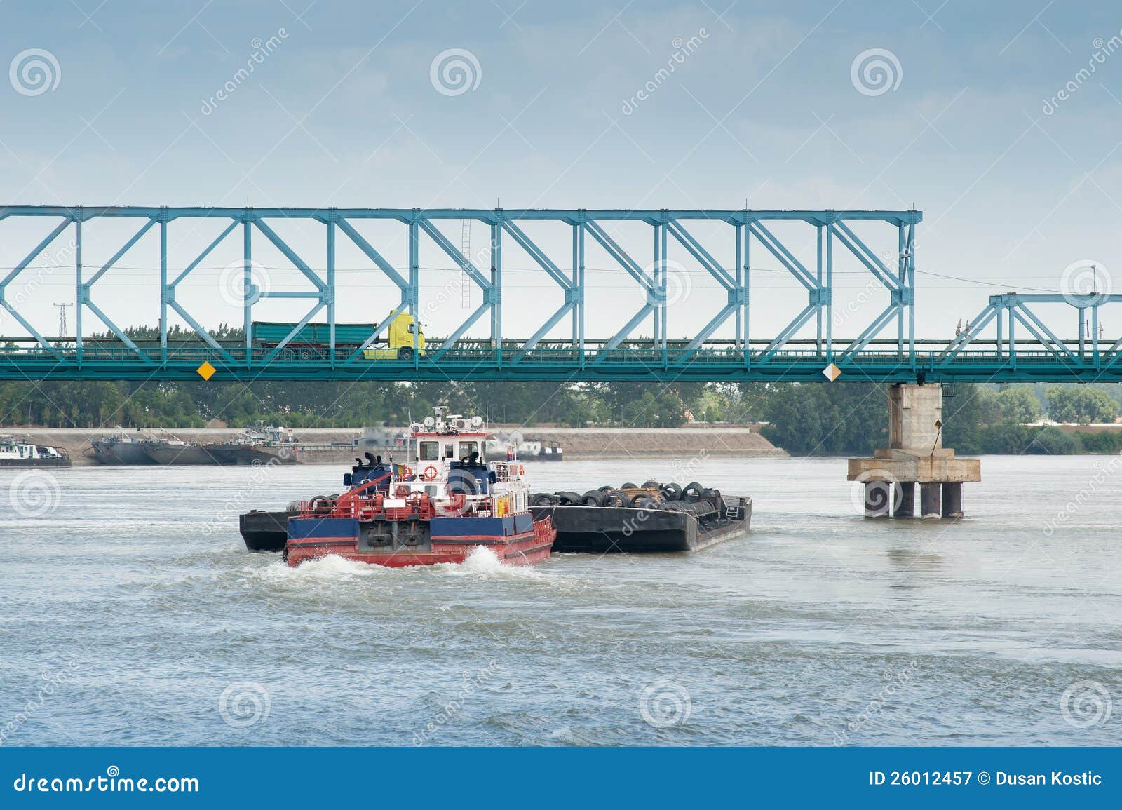 River freight traffic stock image. Image of truck, bridge - 26012457