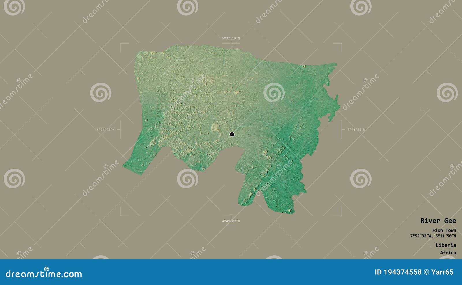 River Gee - Liberia. Bounding Box. Relief Stock Illustration ...