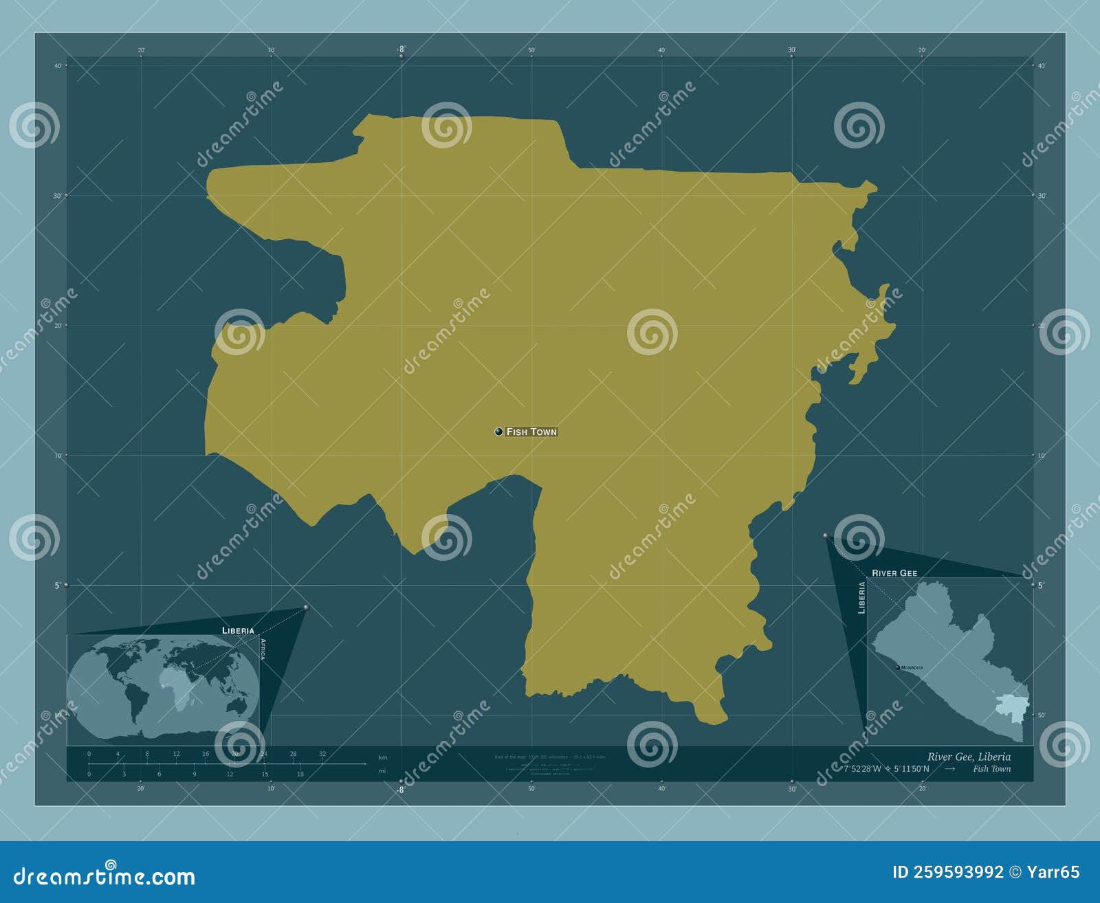 River Gee, Liberia. Solid. Labelled Points of Cities Stock Illustration ...