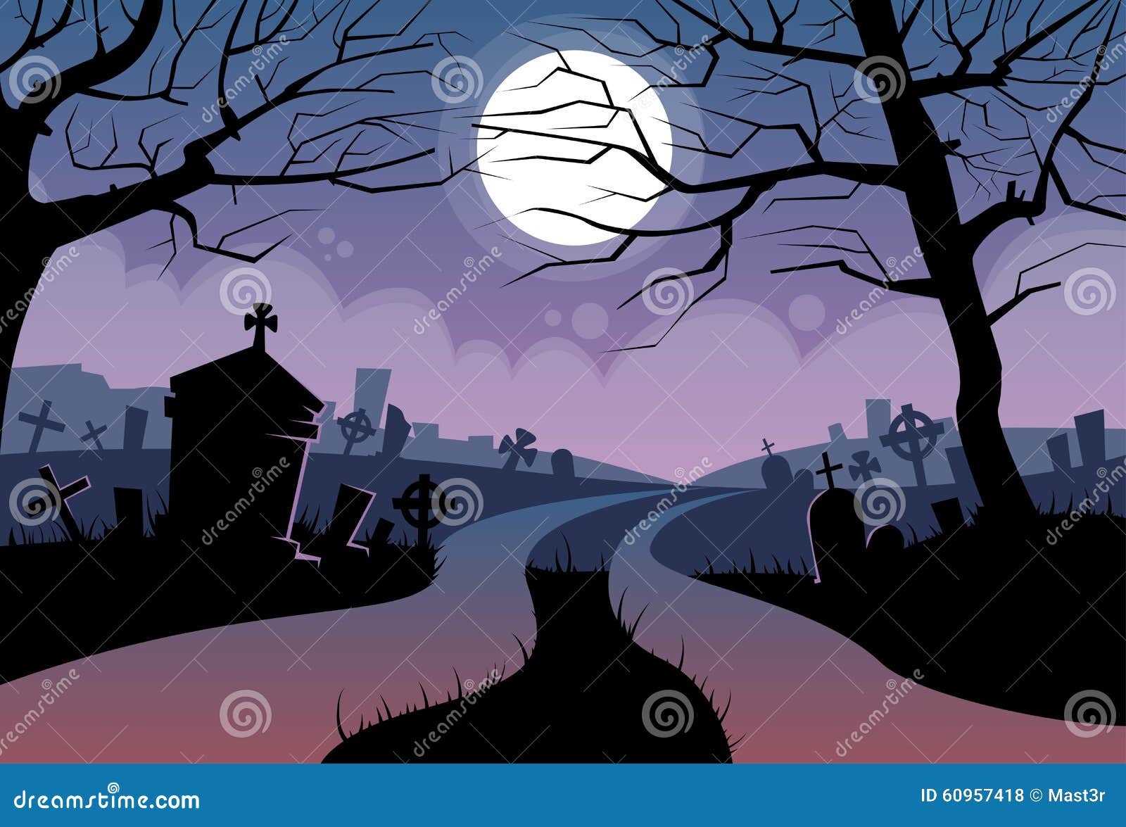 River Halloween Moon Cemetery Banner Graveyard Vector Illustration ...