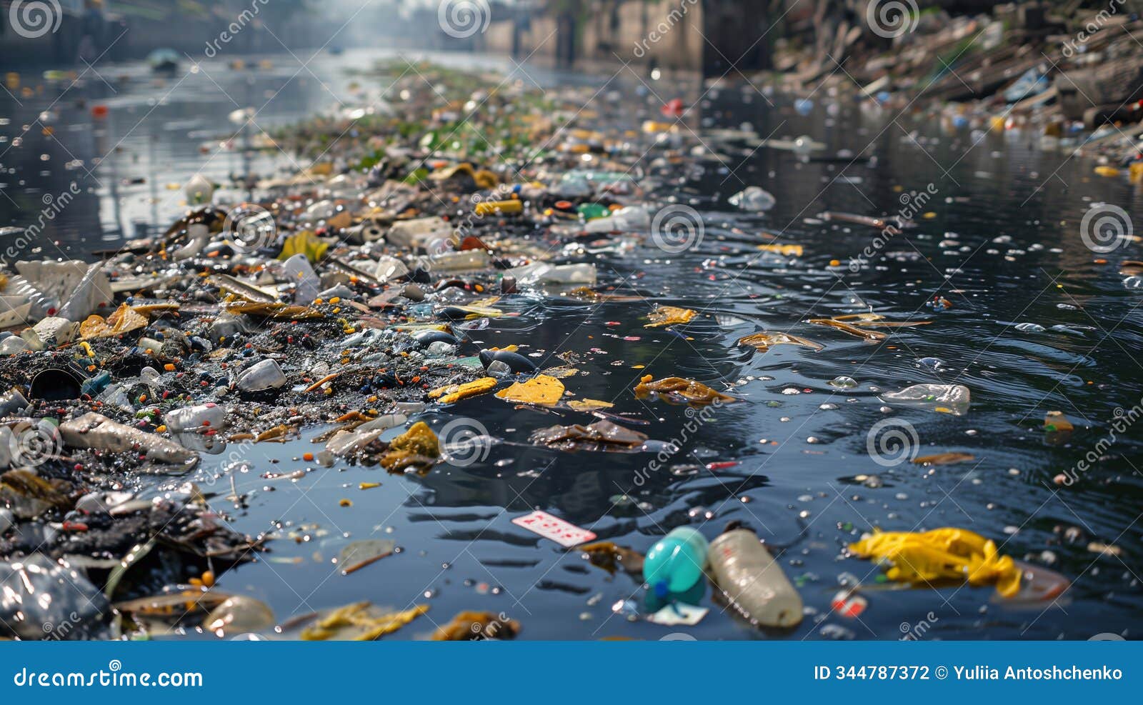 A River is Heavily Polluted with Plastic Waste, Debris, and Floating ...