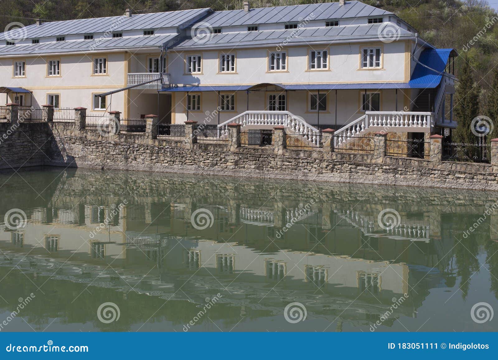 River and house stock image. Image of house, pond, spring - 183051111