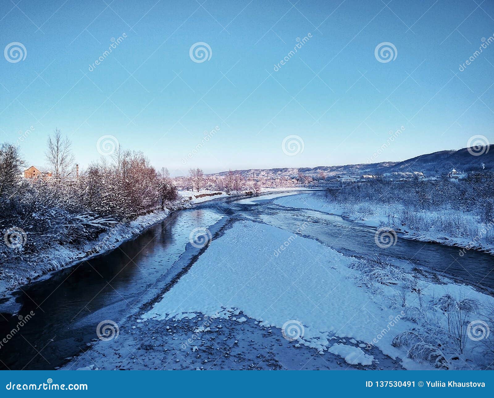River with Ice on a Background of Mountains Stock Image - Image of ...