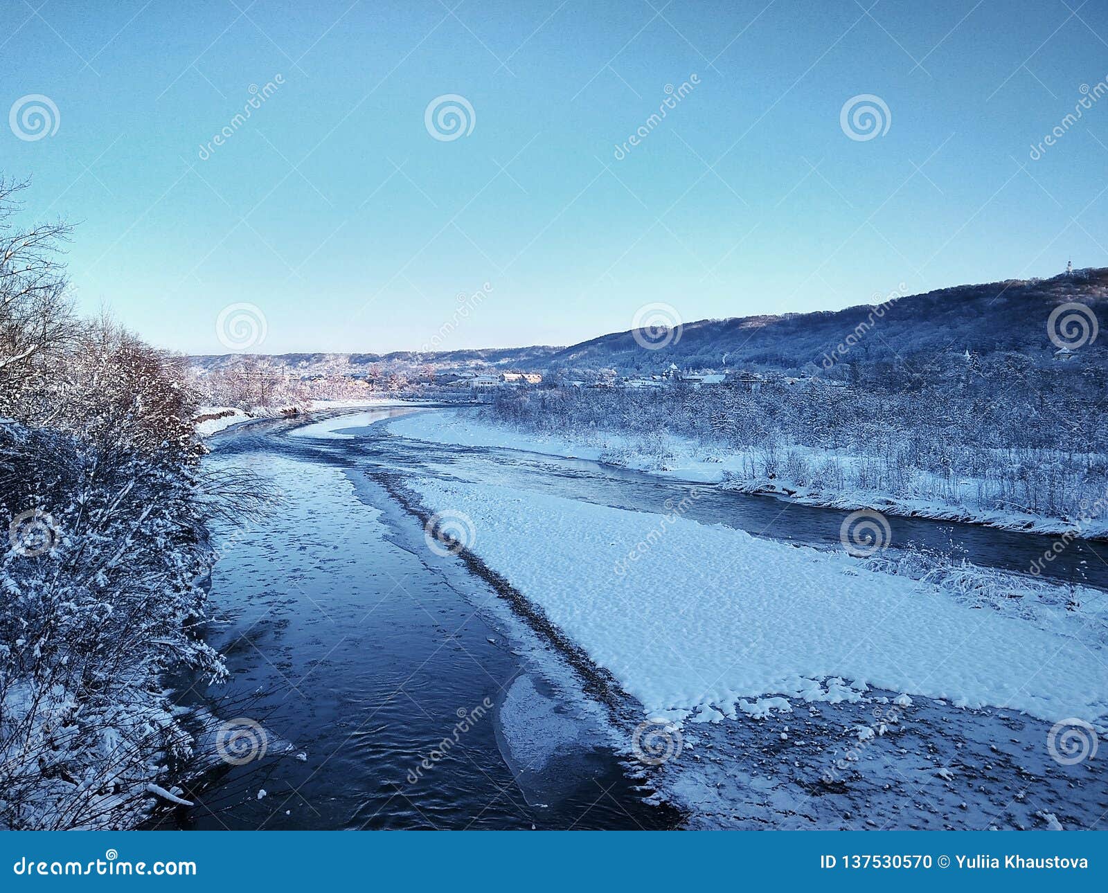 River with Ice on a Background of Mountains Stock Photo - Image of ...