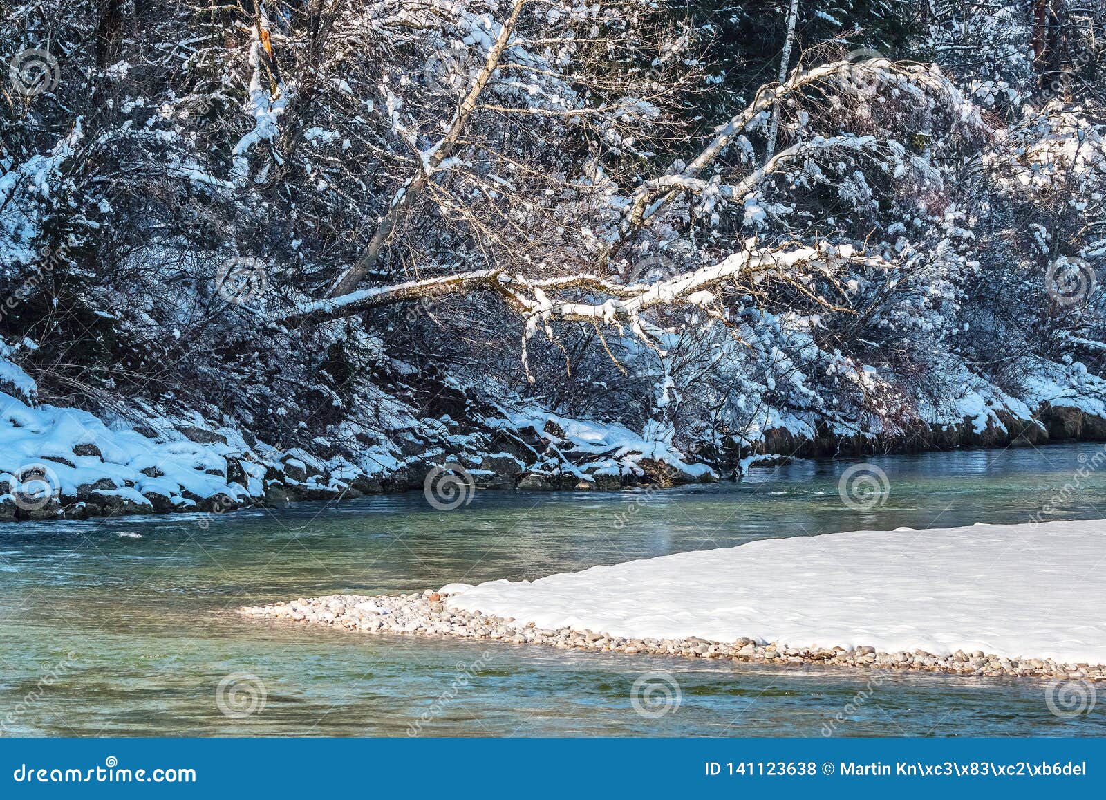 River isar in winter snow stock photo. Image of isar - 141123638