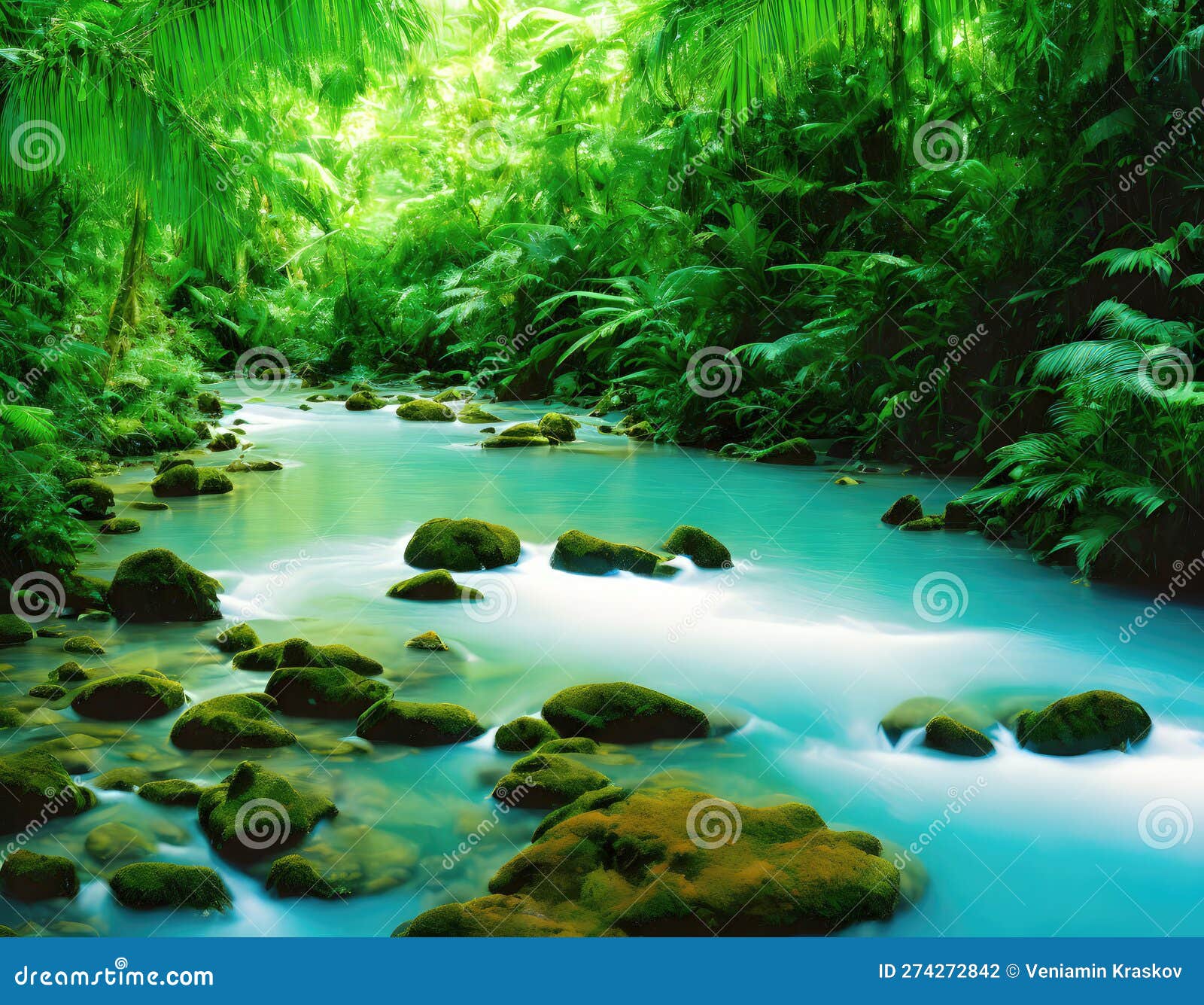 River in the jungle stock illustration. Illustration of natural - 274272842