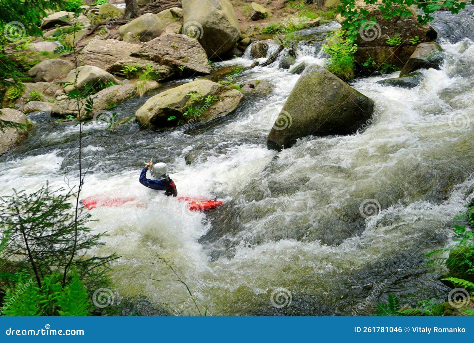 River Kayaker Going Over Waterfall in the Forest Stock Photo - Image of ...