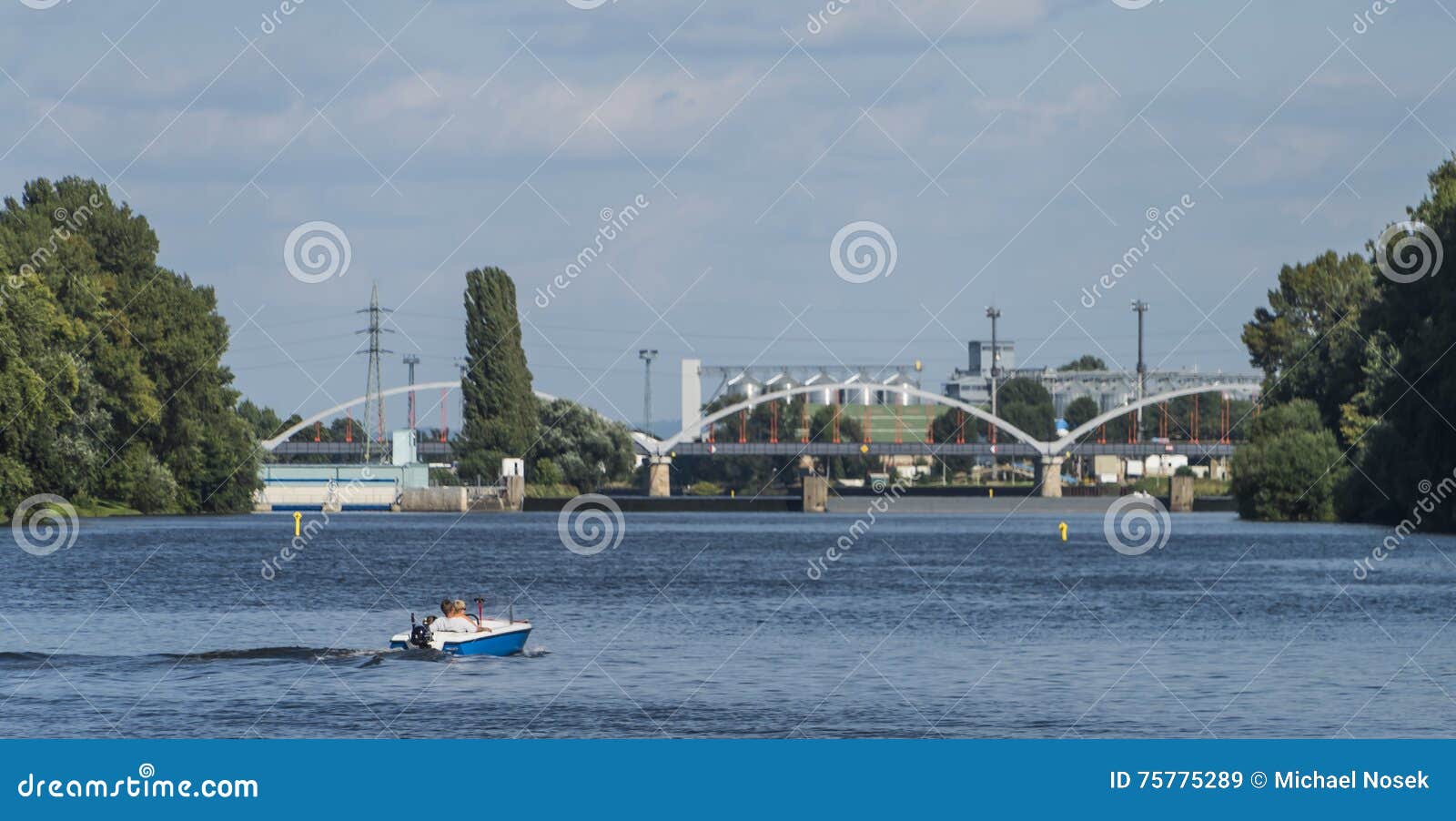 River Labe with Boat in Lovosice Town Editorial Stock Image - Image of ...