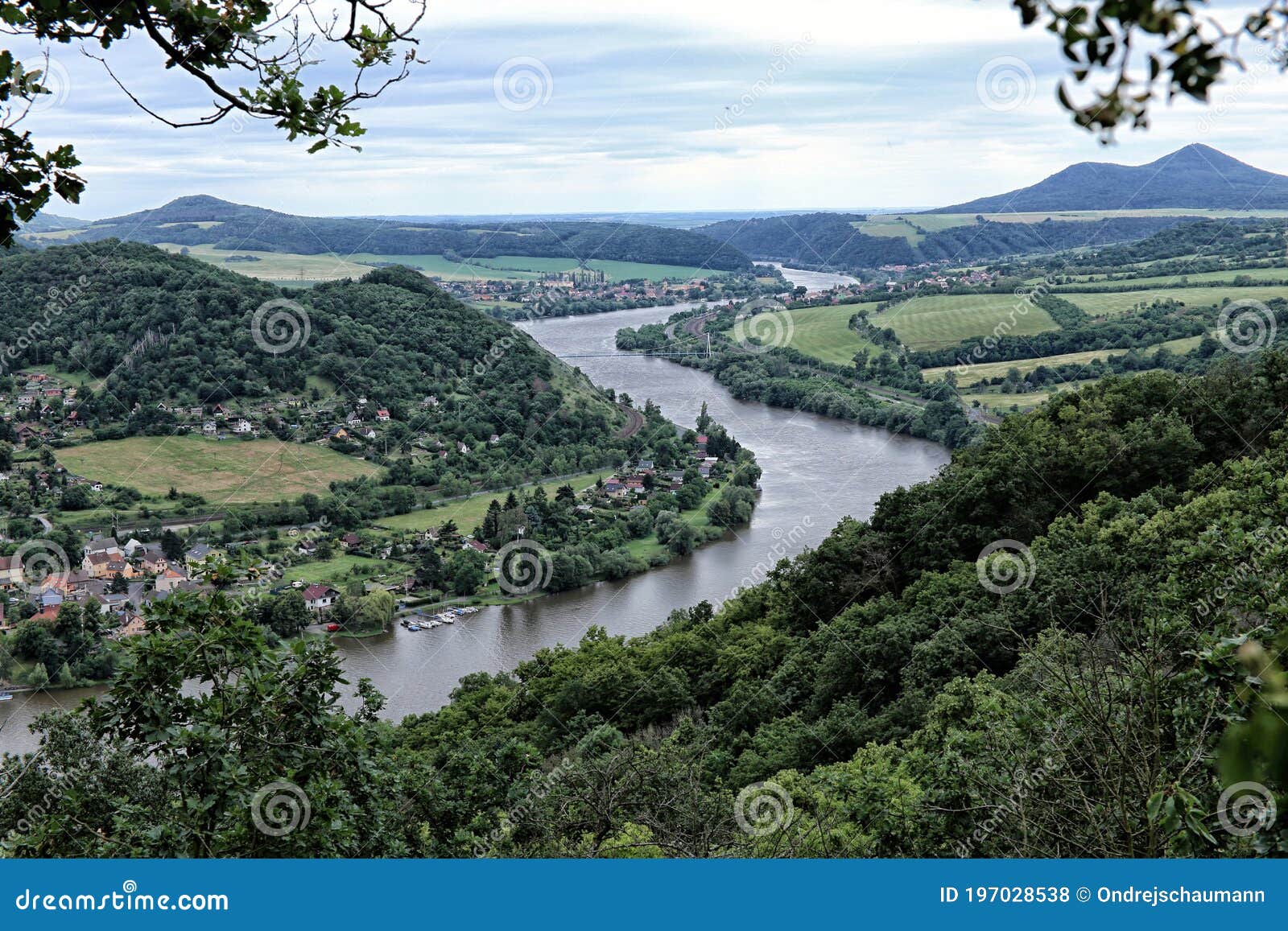 River Labe Curve with Hills Around Above Woods Stock Photo - Image of ...