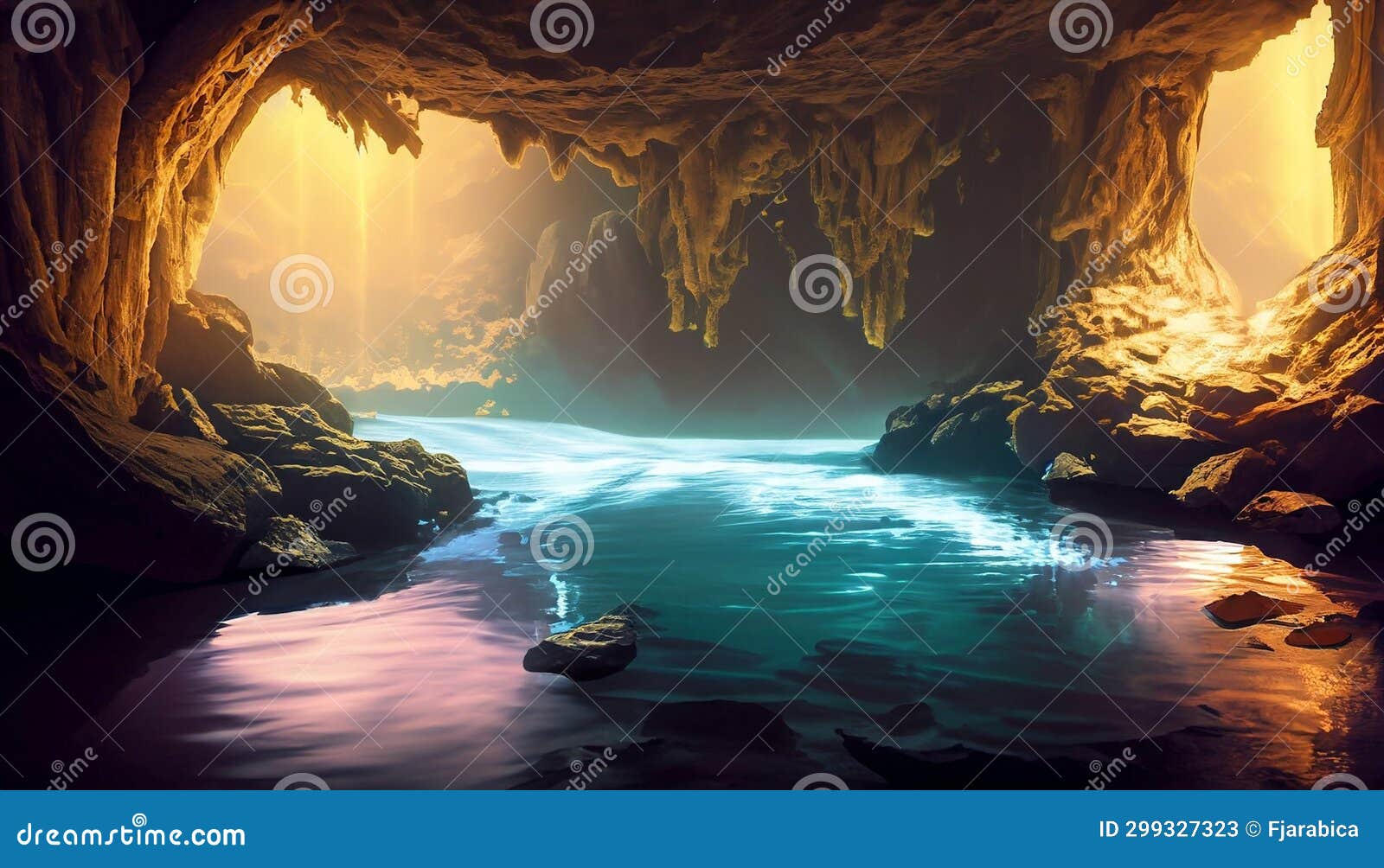 A River with a Lake in a Cave Stock Image - Image of river, night ...