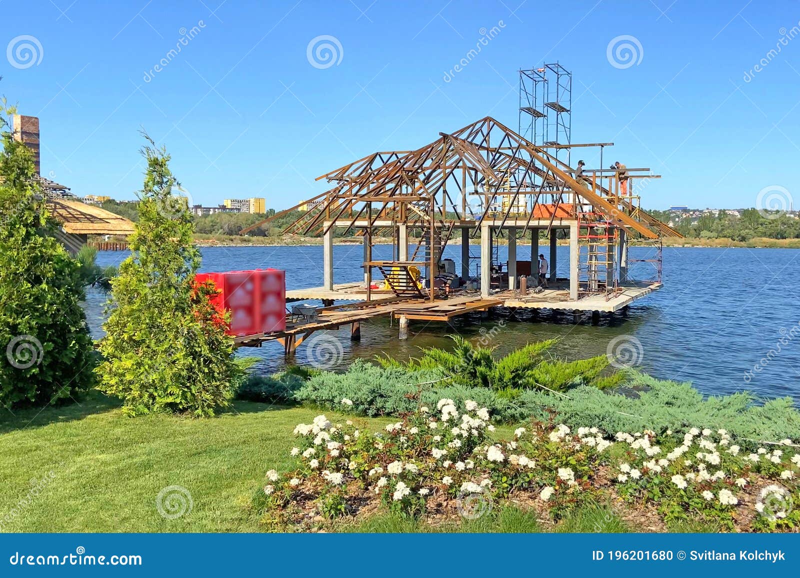 River or Lake House Building, Home on the Water Construction Stock ...