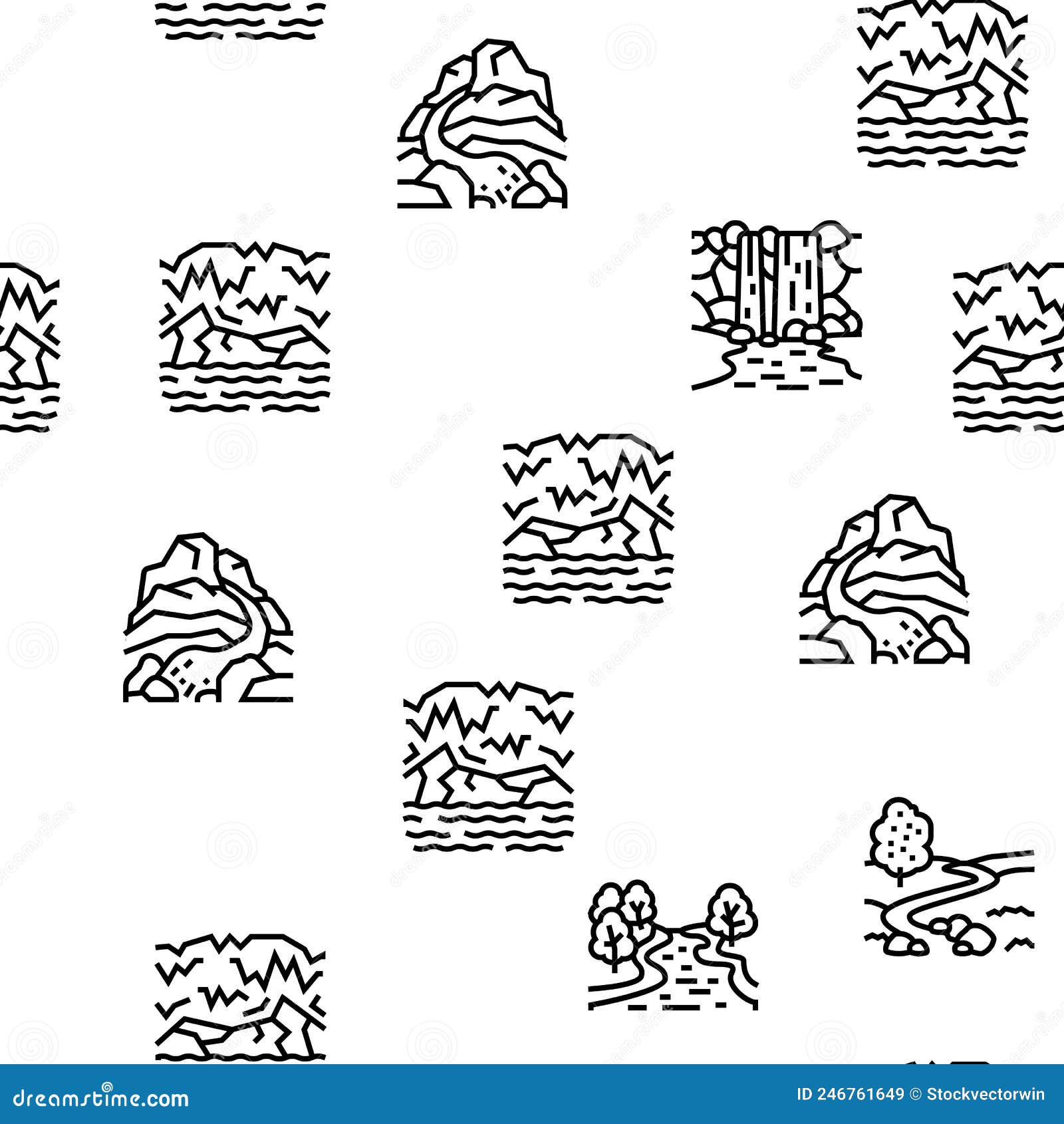 River and Lake Nature Landscape Vector Seamless Pattern Stock Vector ...