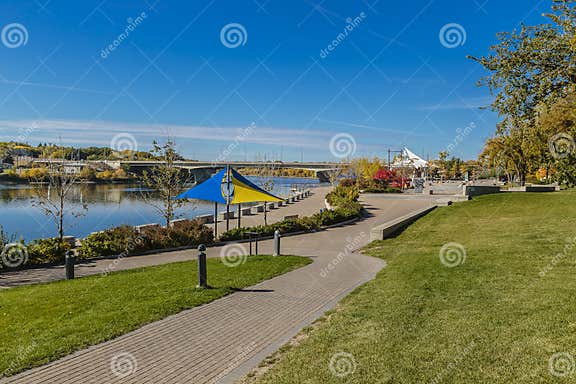 River Landing in Saskatoon, Saskatchewan, Canada Stock Photo - Image of ...