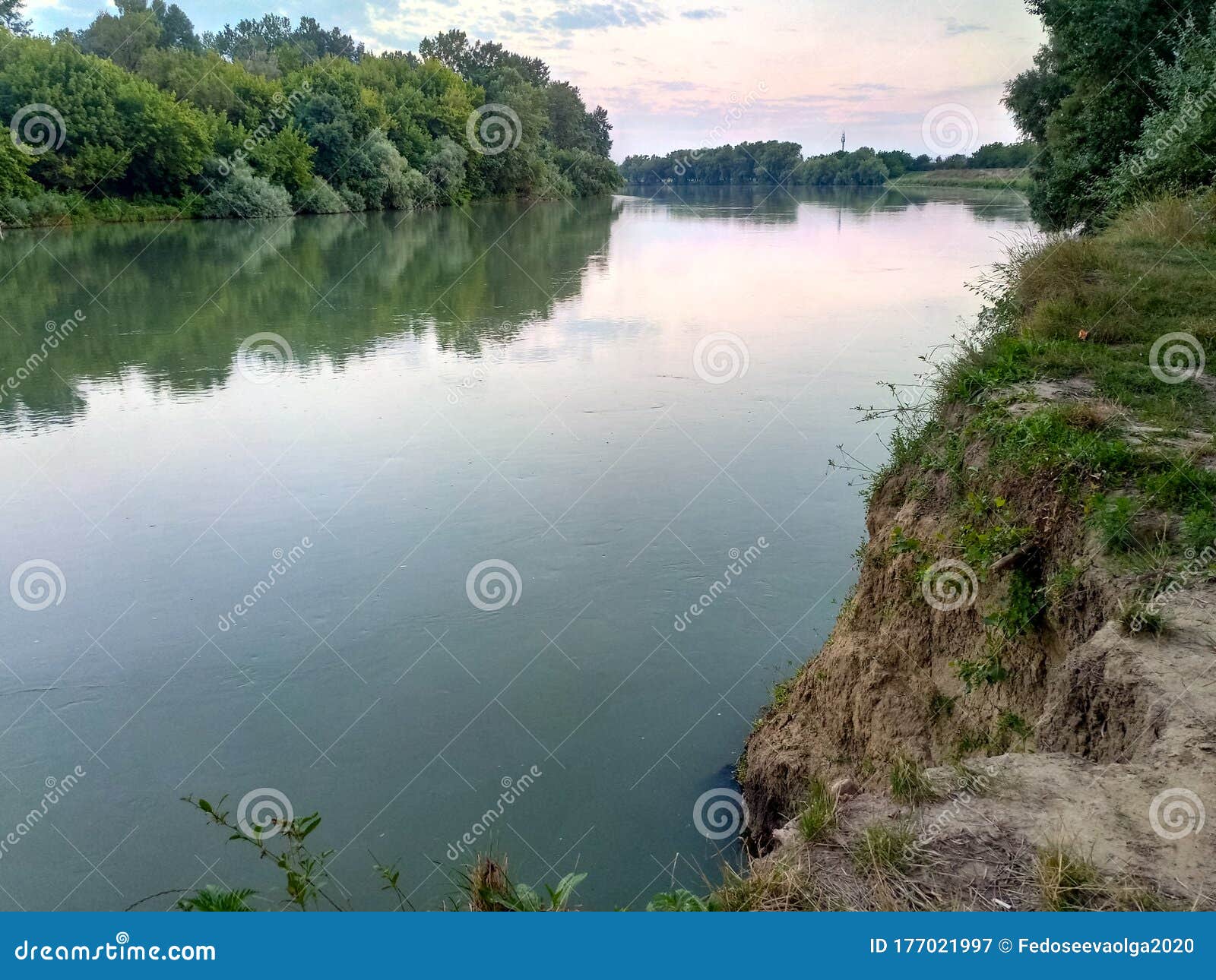 River Landscape. River Flow. Water Surface and Trees on Shore Stock ...