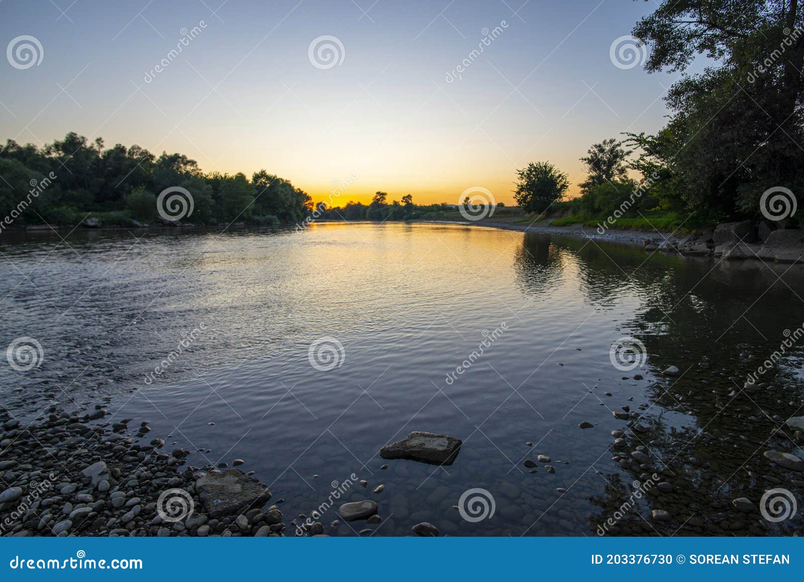 Sunrise by the river stock photo. Image of autumn, blue - 203376730