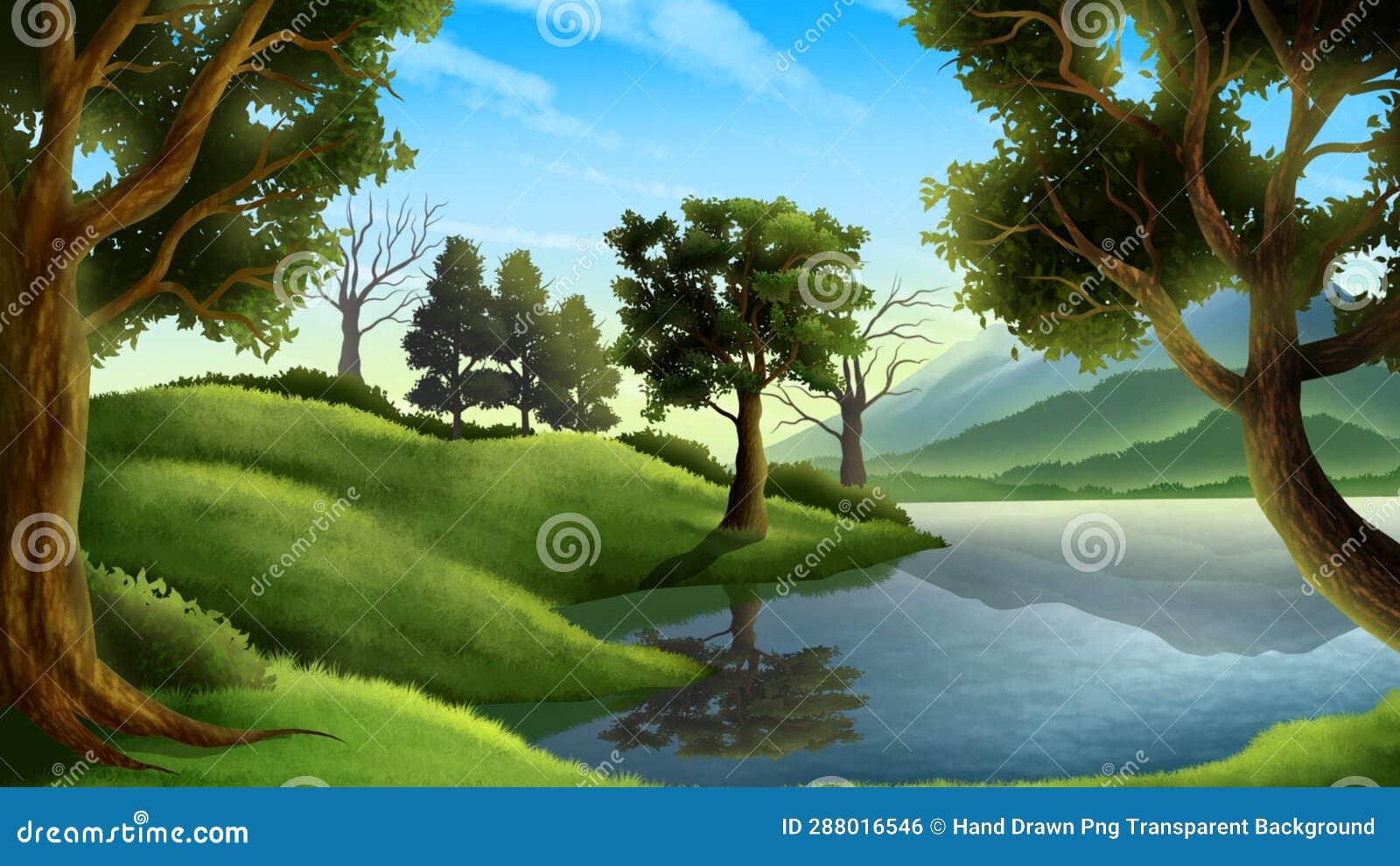 River Landscape Paintings Art. Made Manually Using Hand Drawing ...