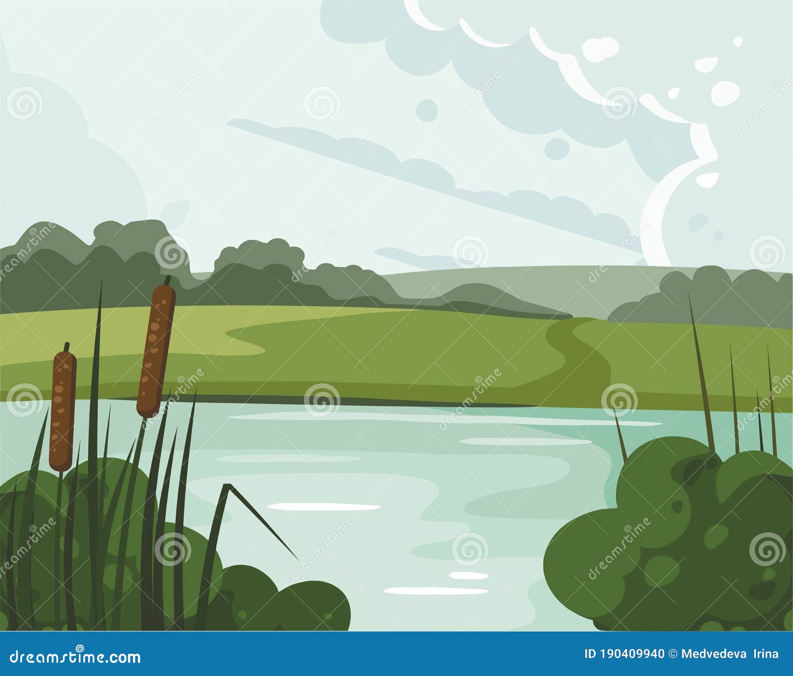 River Landscape with Reed. Nature Illustration Stock Vector ...
