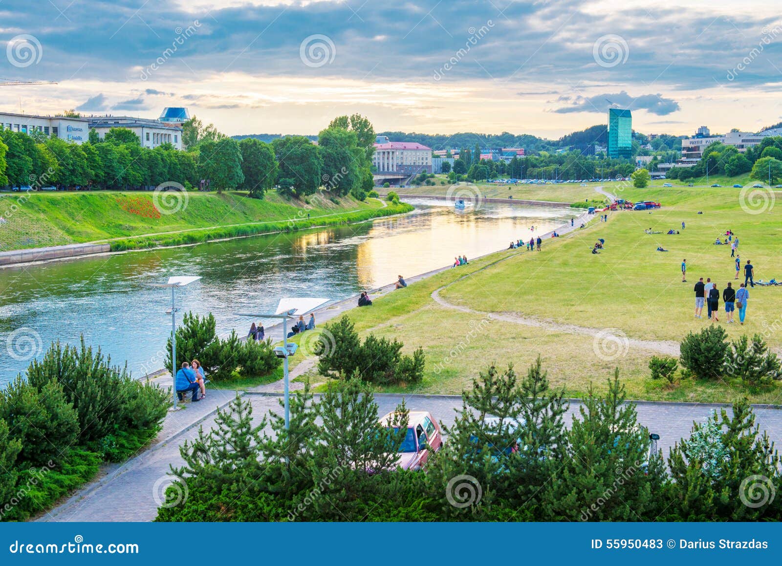 River landscape in Vilnius editorial stock photo. Image of sundown ...