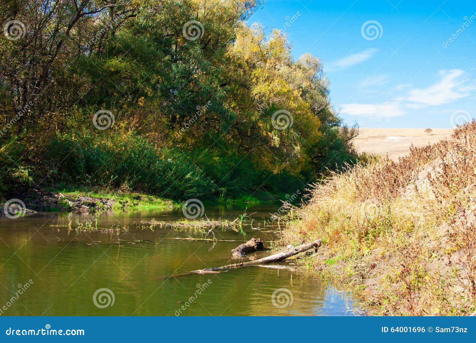 River Landscape with White Clouds Stock Photo - Image of cloud, bush ...