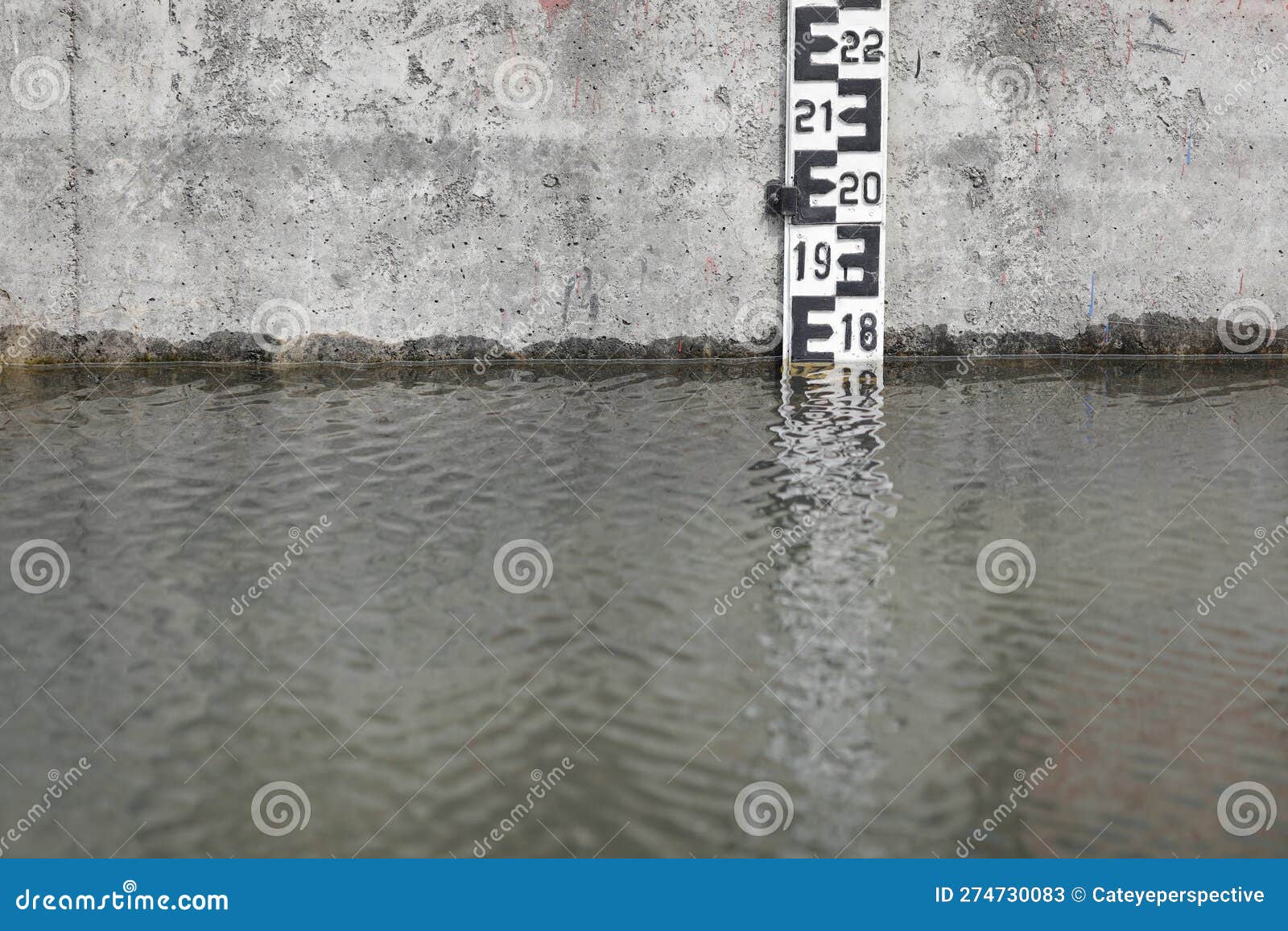River Level Marker Near a Sluice on a Concrete Man Made River Stock ...