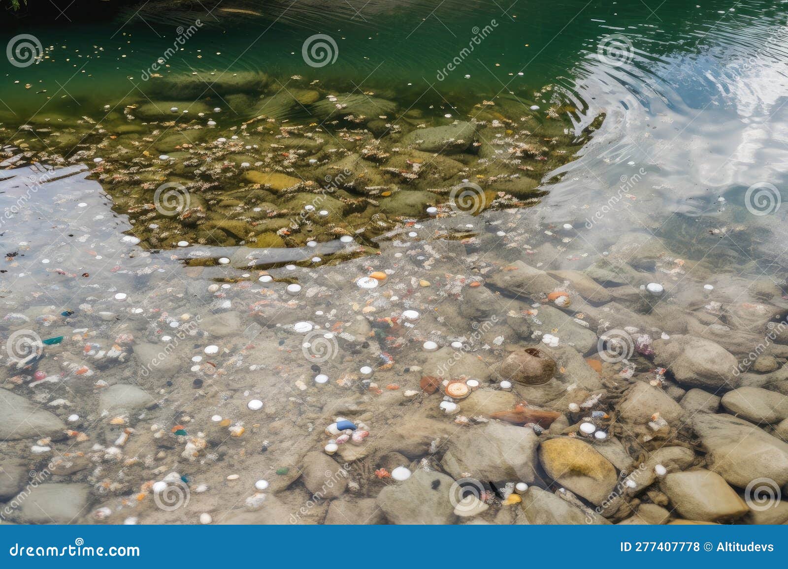 A River, with Microplastics Floating on the Surface Stock Illustration ...