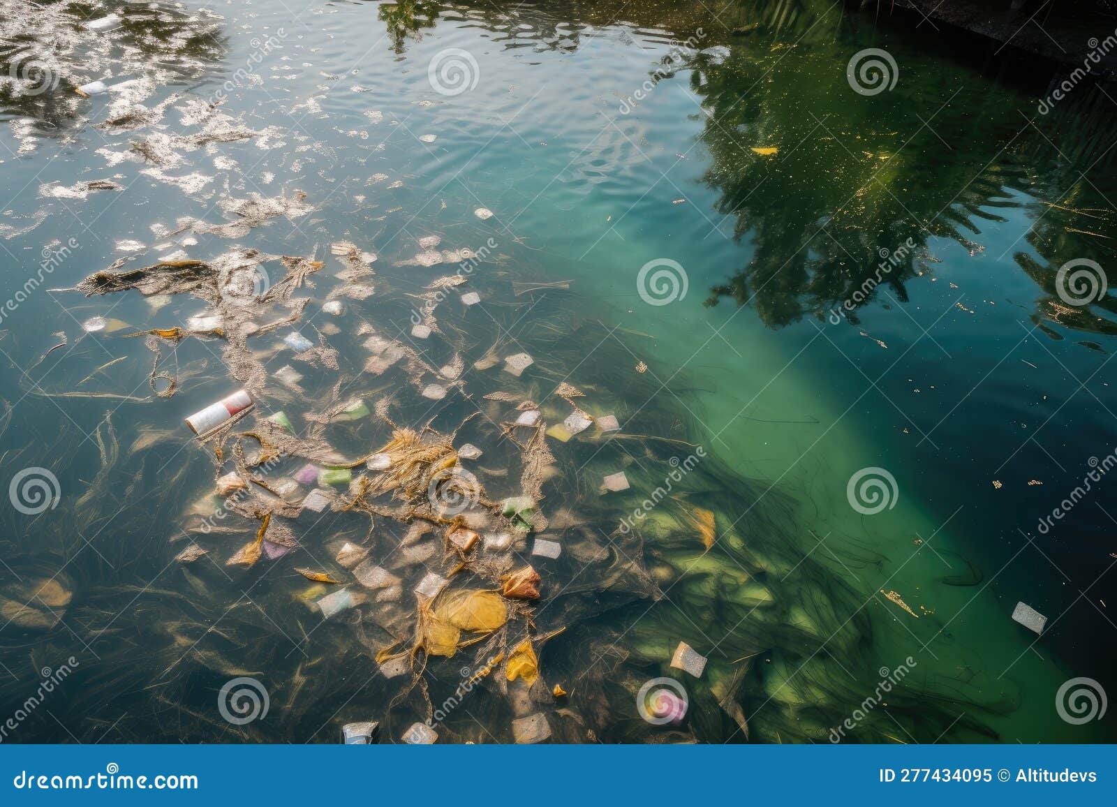 A River, with Microplastics Floating on the Surface Stock Illustration ...