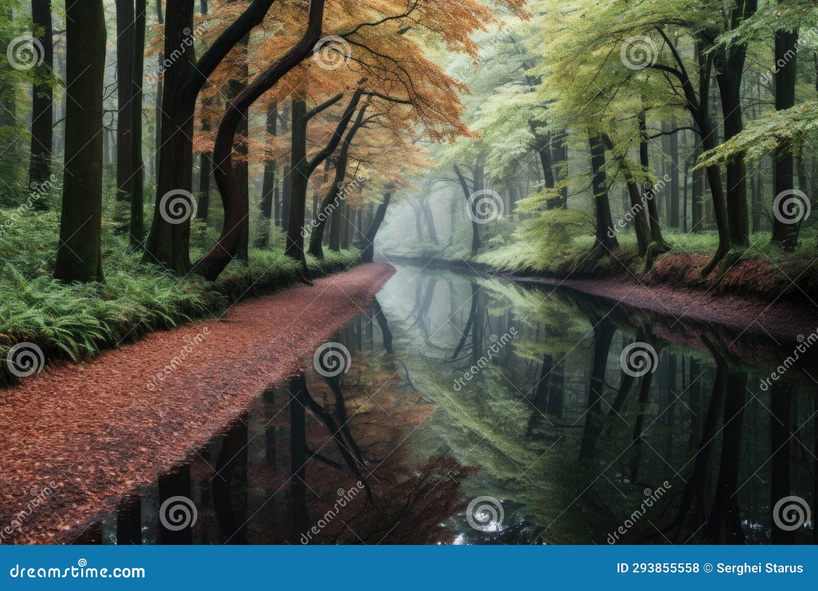A River in the Middle of a Forest Filled with Trees, AI Stock ...