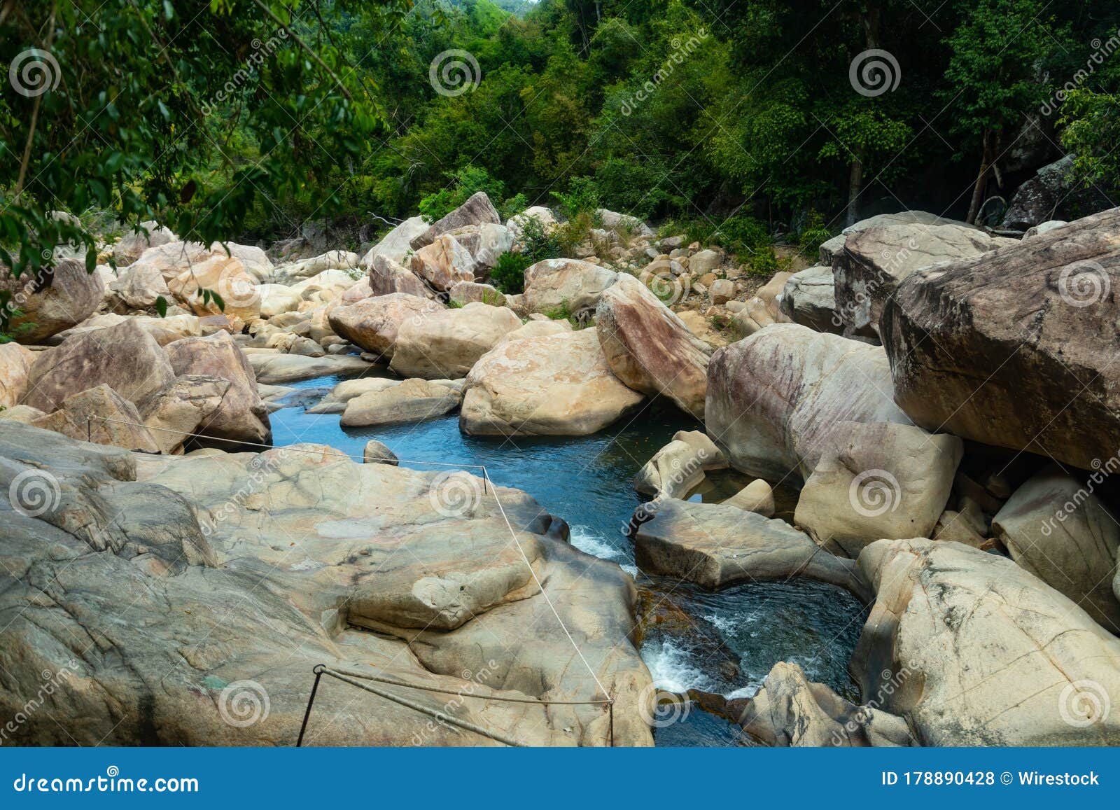 River in the Middle of Rocks and Trees at Ba Ho Waterfalls Cliff in ...